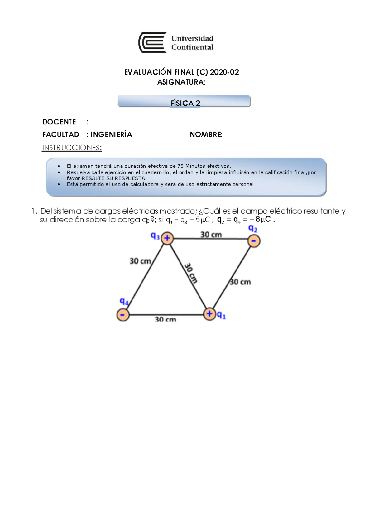 EF-D - examen final - EVALUACIÓN FINAL (C) 2020- ASIGNATURA: DOCENTE : FACULTAD : INGENIERÍA ...