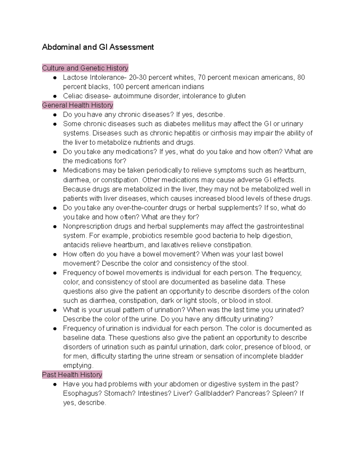 Abdominal and GI Assessment - Abdominal and GI Assessment Culture and ...