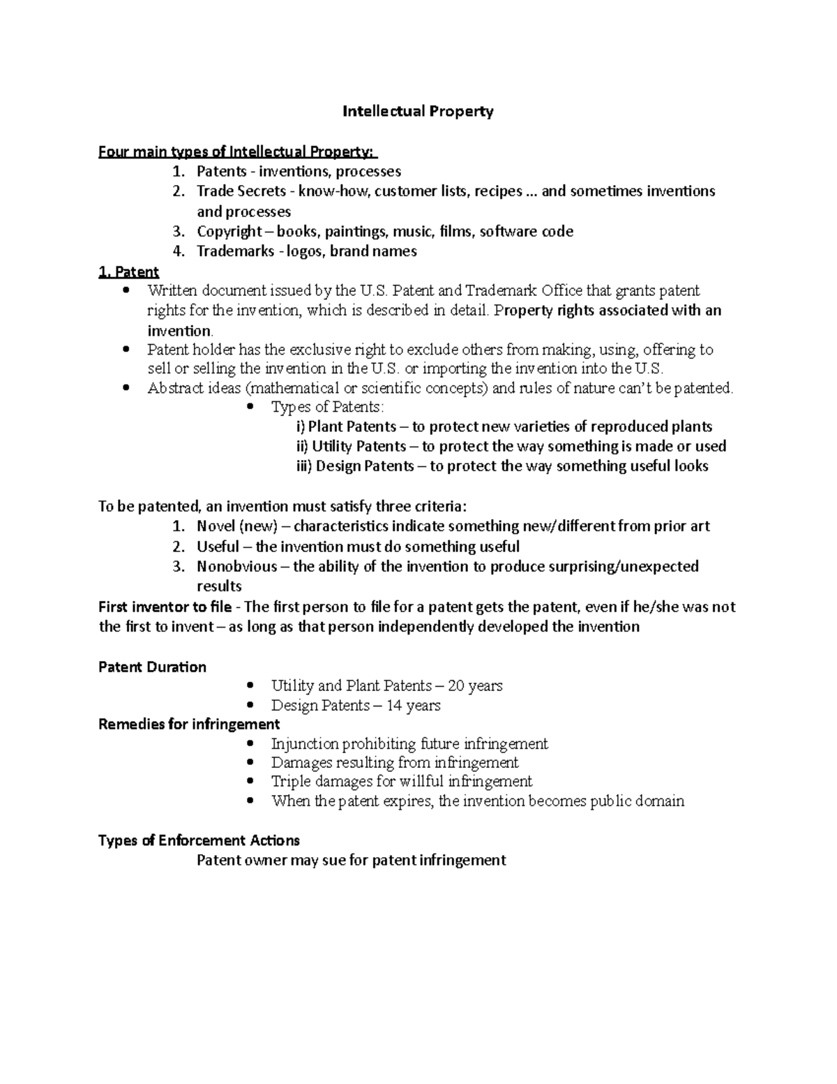 Intellectual Property Outline - Intellectual Property Four main types ...