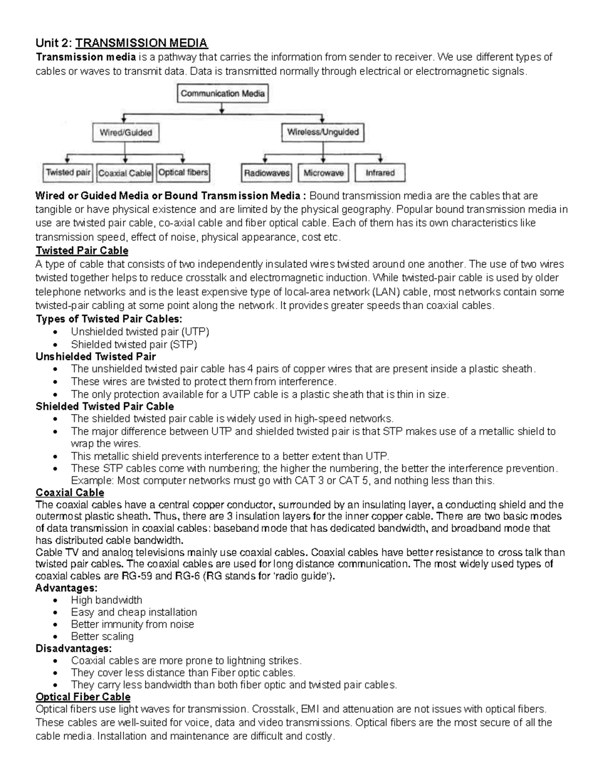 Data Communication - Unit 2: TRANSMISSION MEDIA Transmission media is a ...