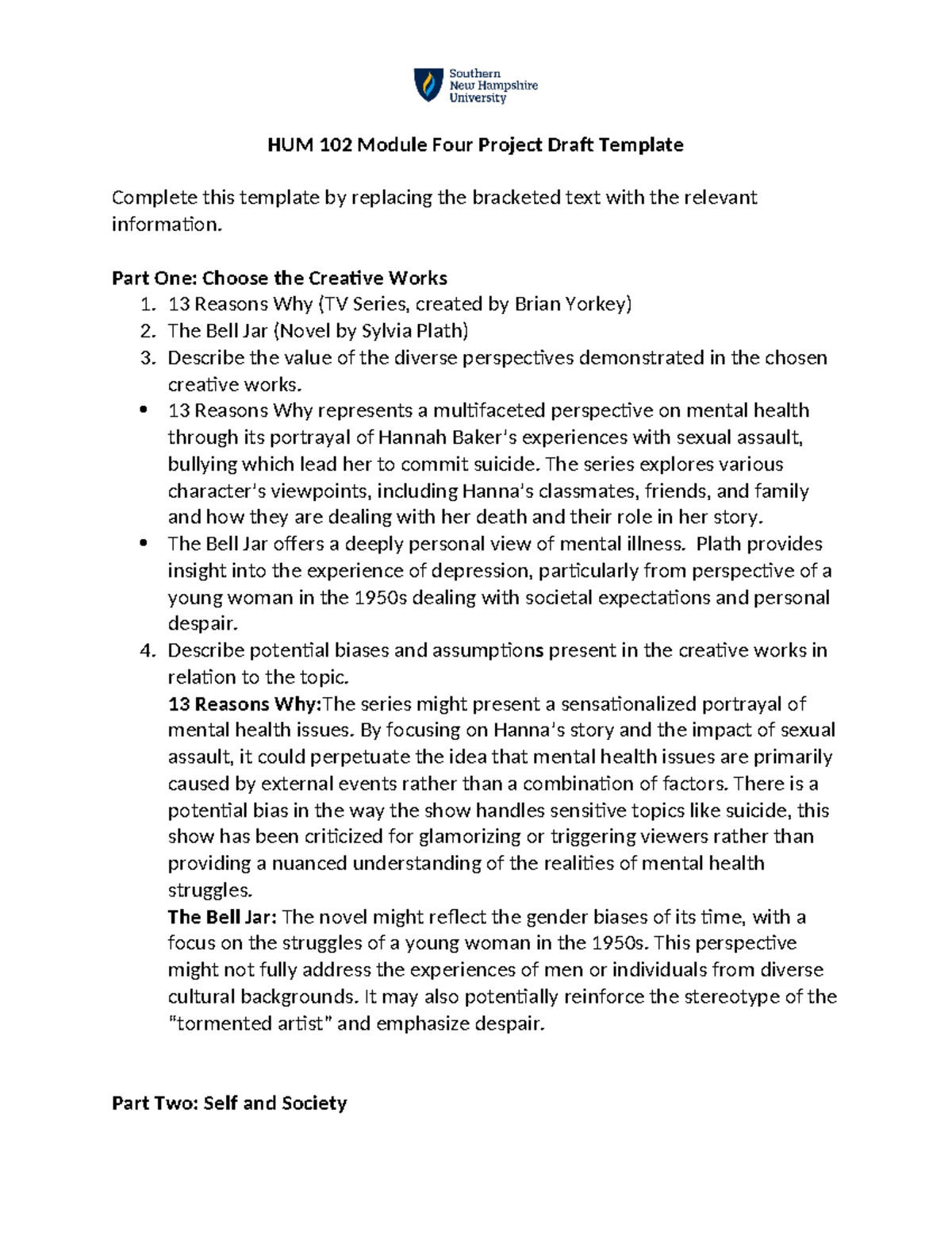 HUM 102 Module Four Project Draft Template completed - Part One: Choose ...