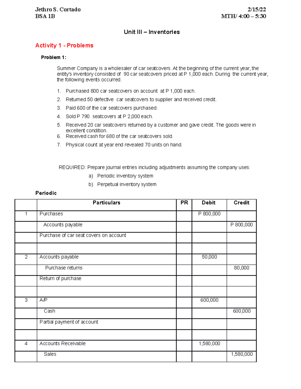 solving and inventories BSA 1B Unit III inventories - BSA 1B MTH/ 4:00 ...
