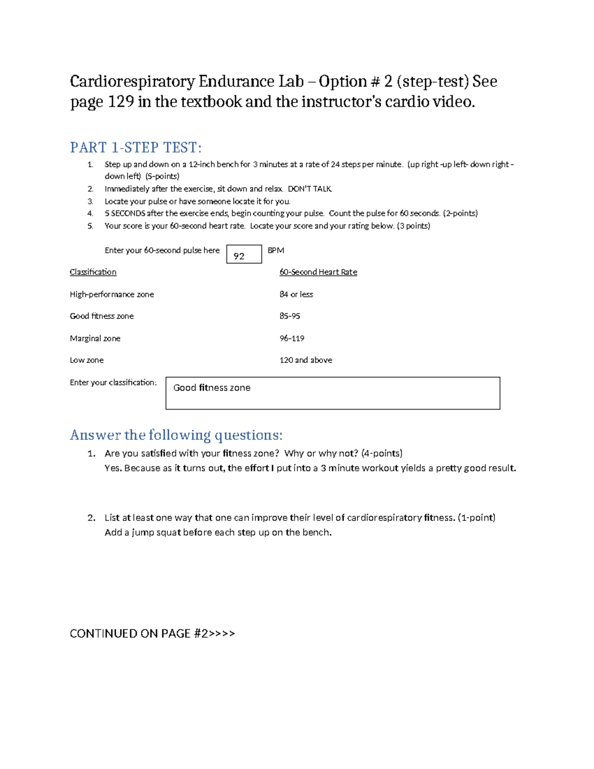 Cardio Step Test - You need this - Cardiorespiratory Endurance Lab ...