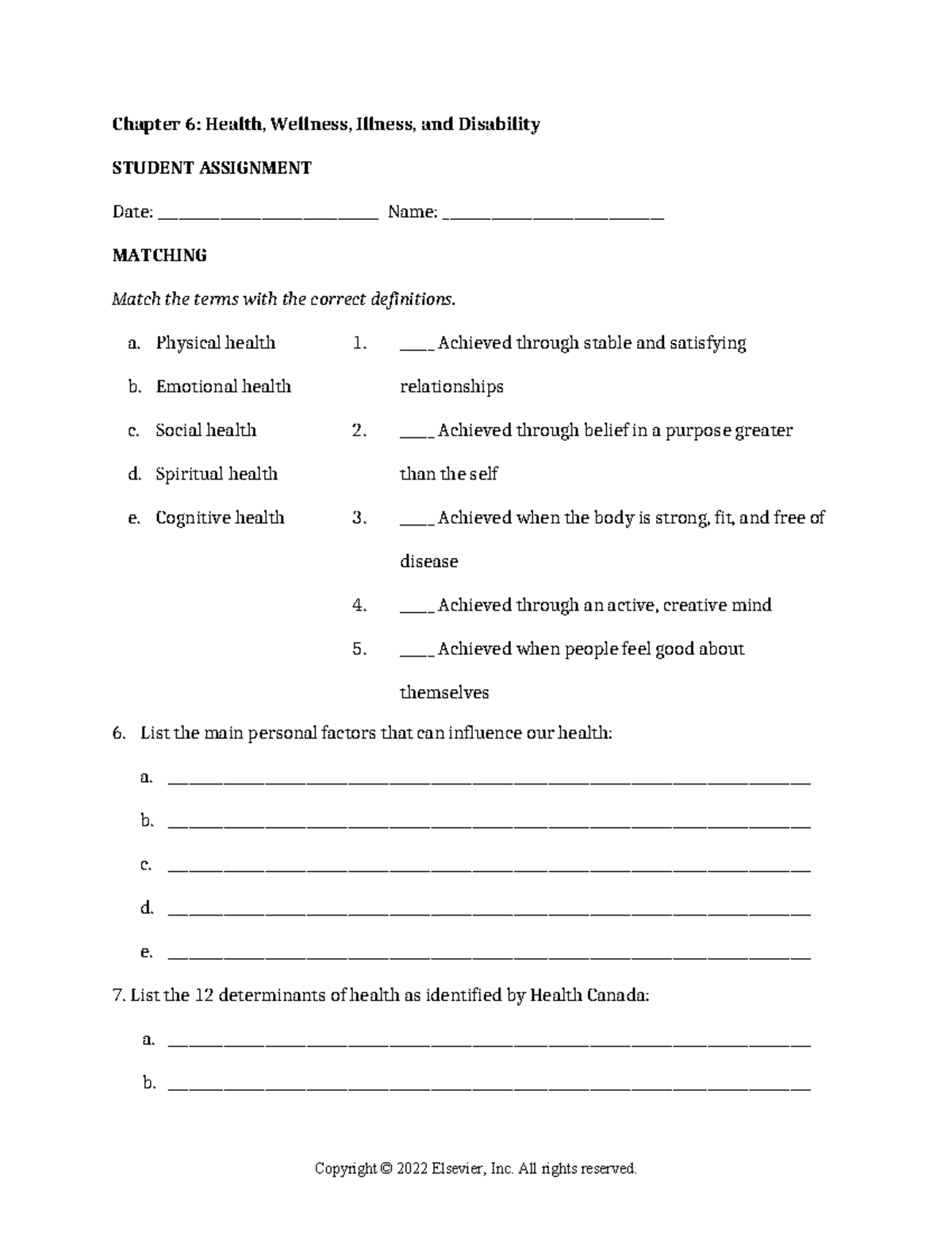 Chapter 6Assignment (1) - Chapter 6: Health, Wellness, Illness, and ...