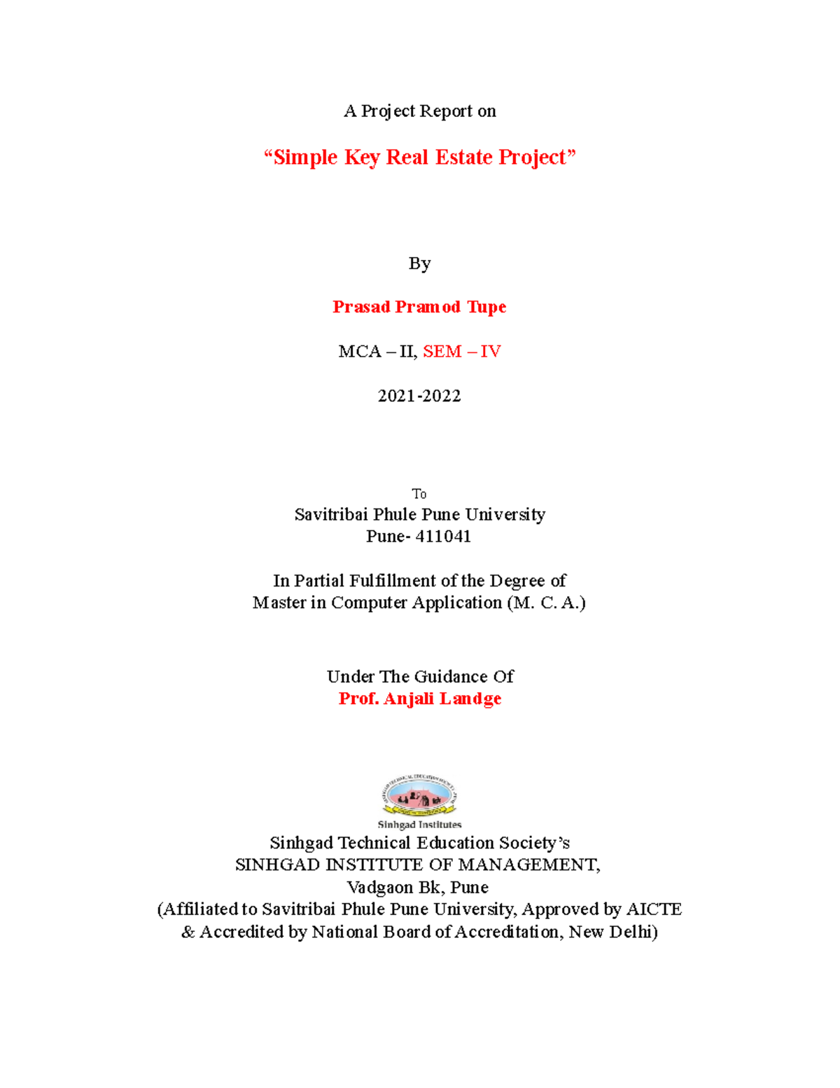 Project Report Final - A Project Report on “Simple Key Real Estate ...