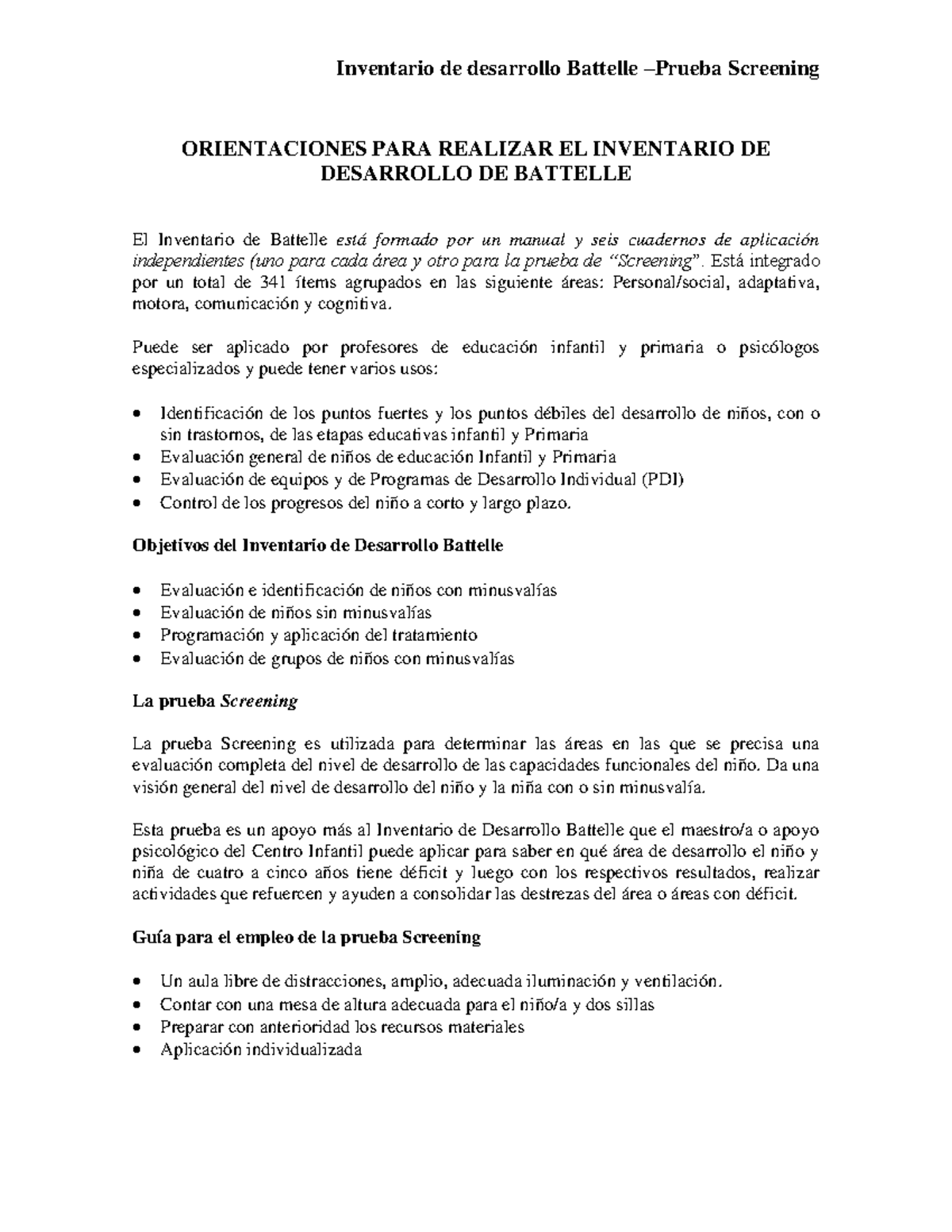 Cuestionarios del Inventario de desarrollo Battelle - ORIENTACIONES PARA REALIZAR EL INVENTARIO ...