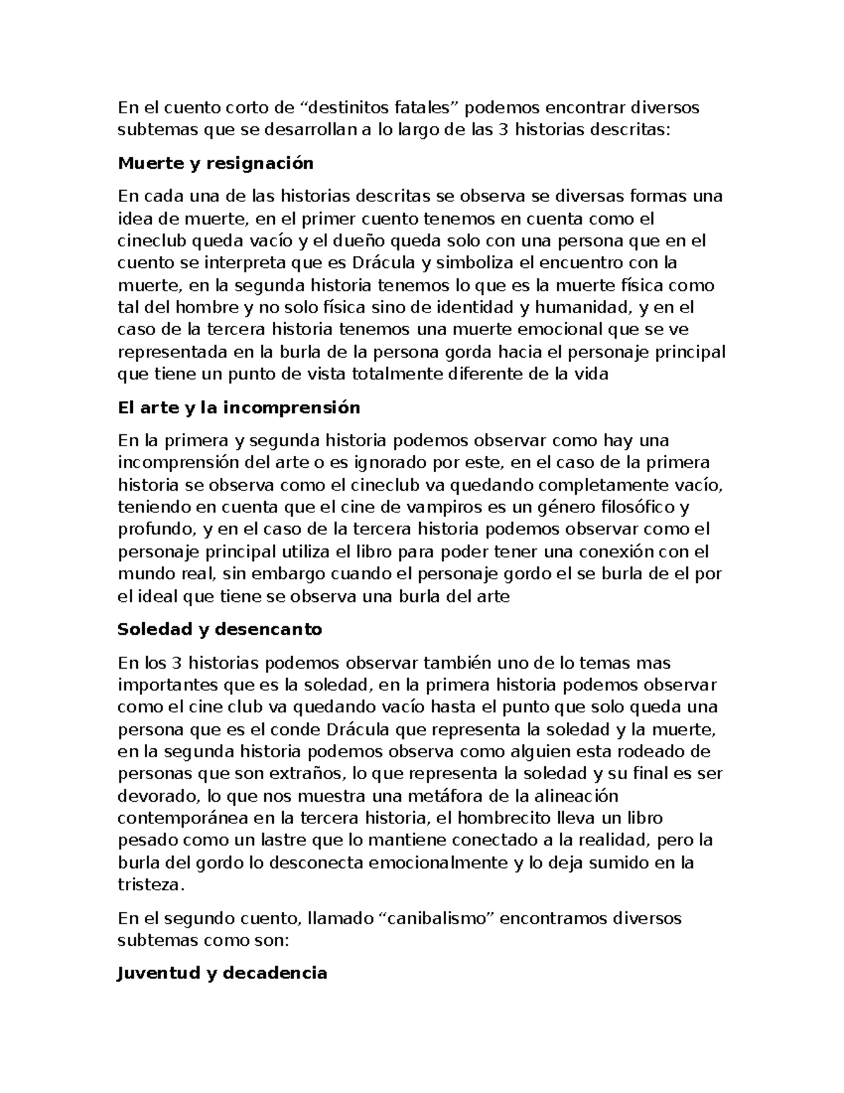 Subtemas de la lectura - NORMAL - En el cuento corto de “destinitos ...