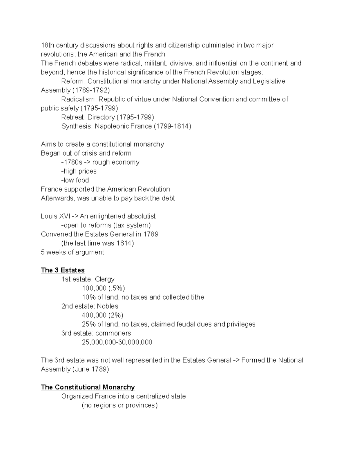 Lecture 4 The French Revolution and debates over citizenship - 18th ...