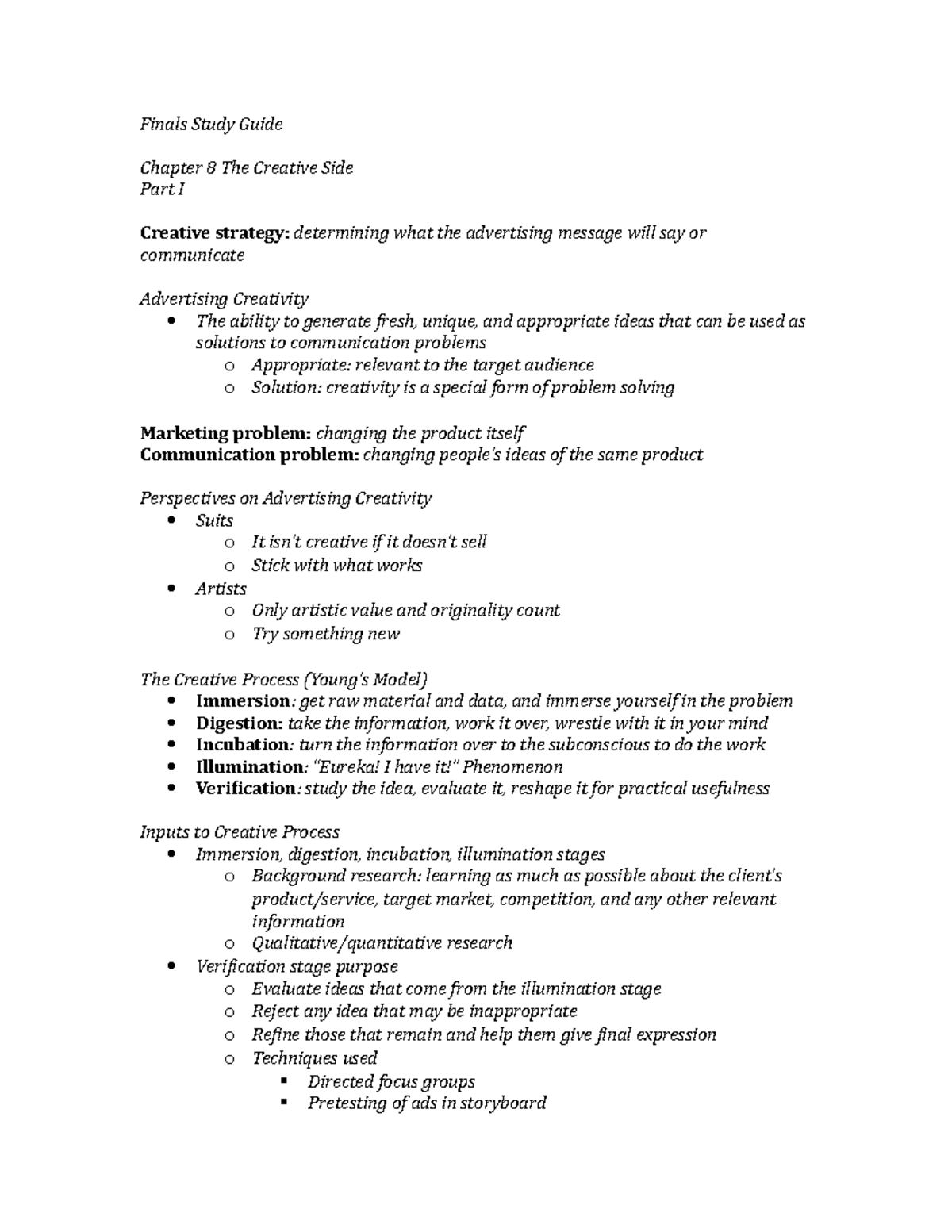 Final study guide - Finals Study Guide Chapter 8 The Creative Side Part ...