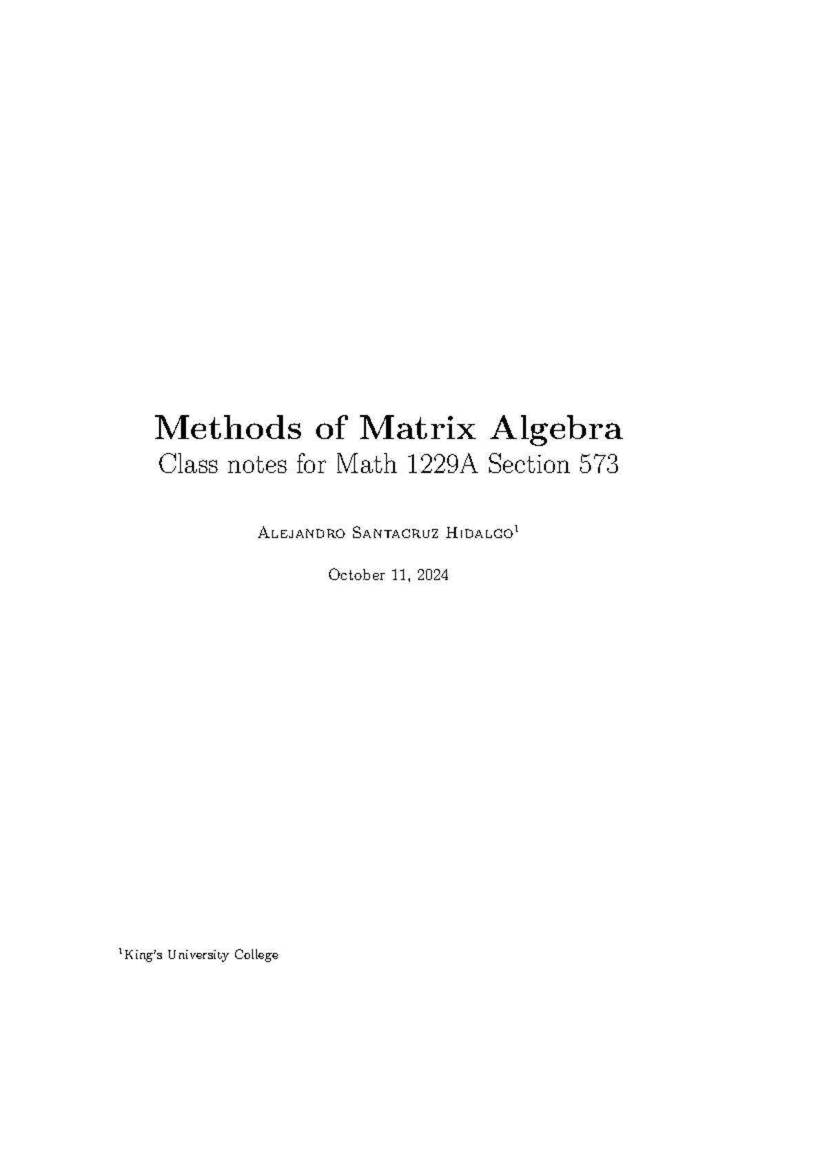 1229-2 - Math Algebra - Methods of Matrix Algebra Class notes for Math ...
