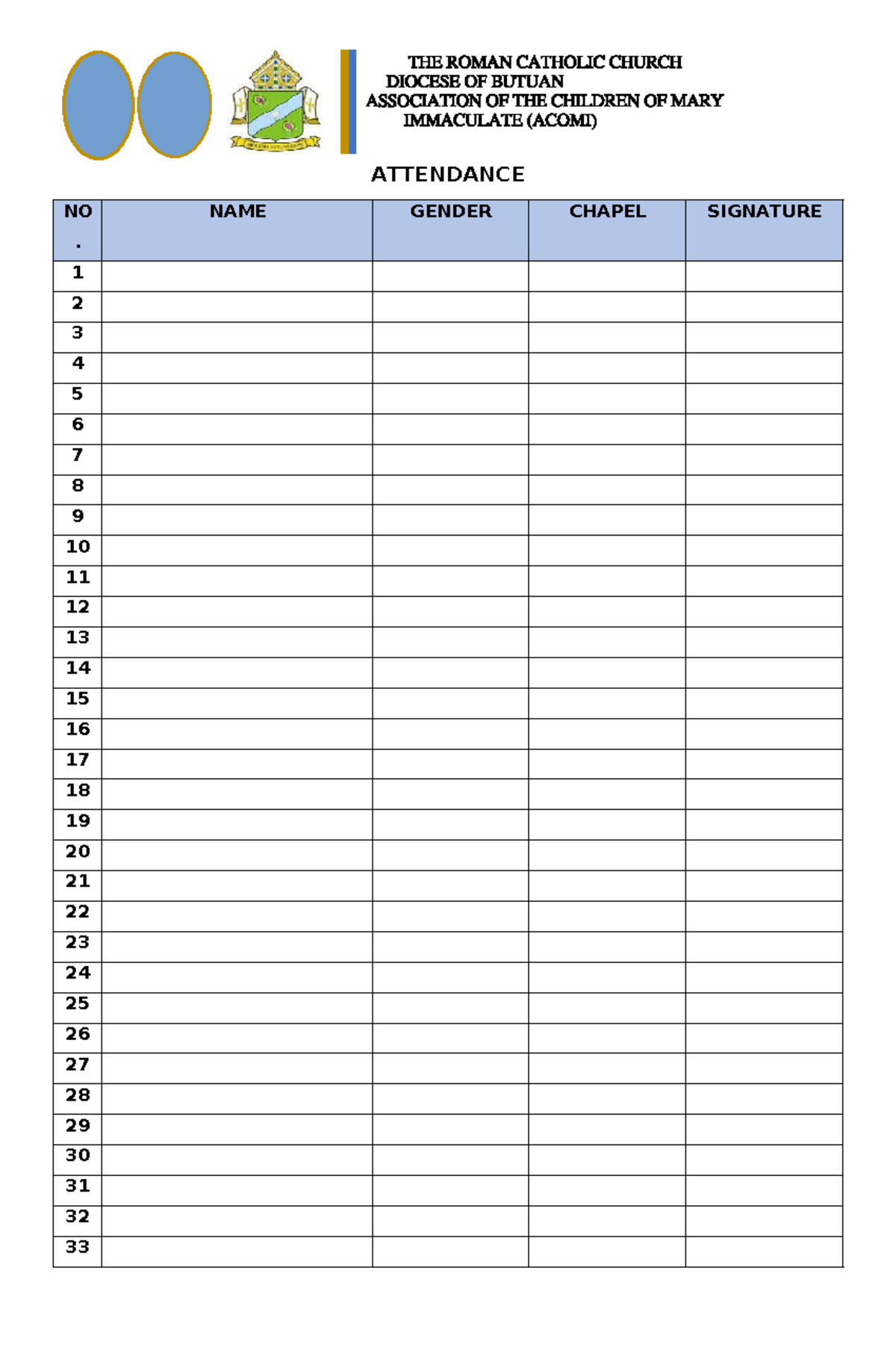 COM attendance - Bsed- mathematics - THE ROMAN CATHOLIC CHURCH DIOCESE OF BUTUAN ASSOCIATION OF ...