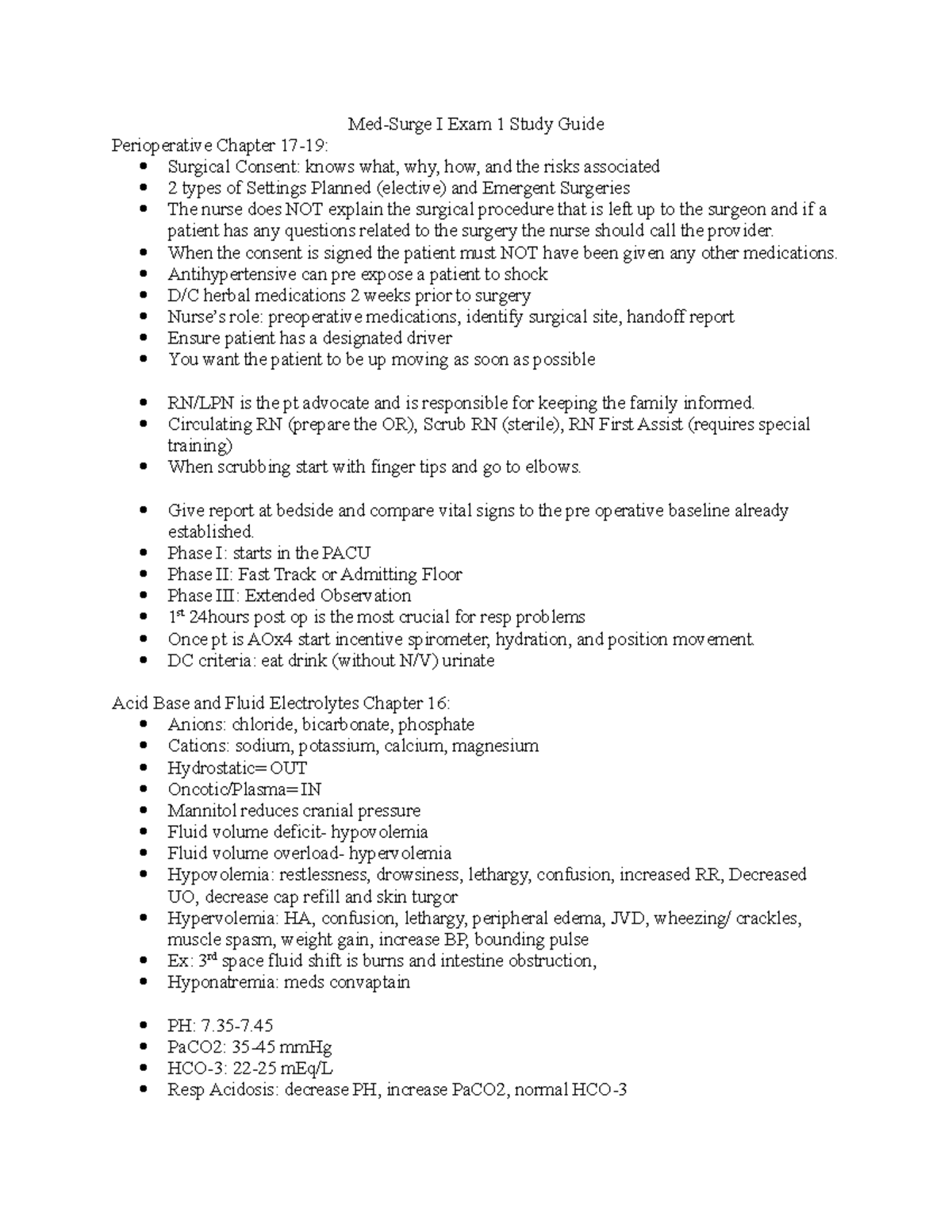 Med-Surge Exam 2 Studyguide - Med-Surge I Exam 1 Study Guide ...