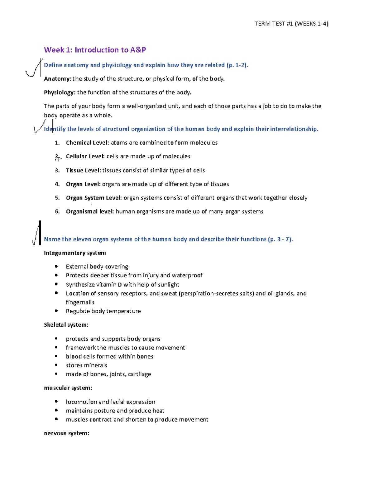 Test 1 learning outcomes document - TERM TEST #1 (WEEKS 1-4) Week 1 ...