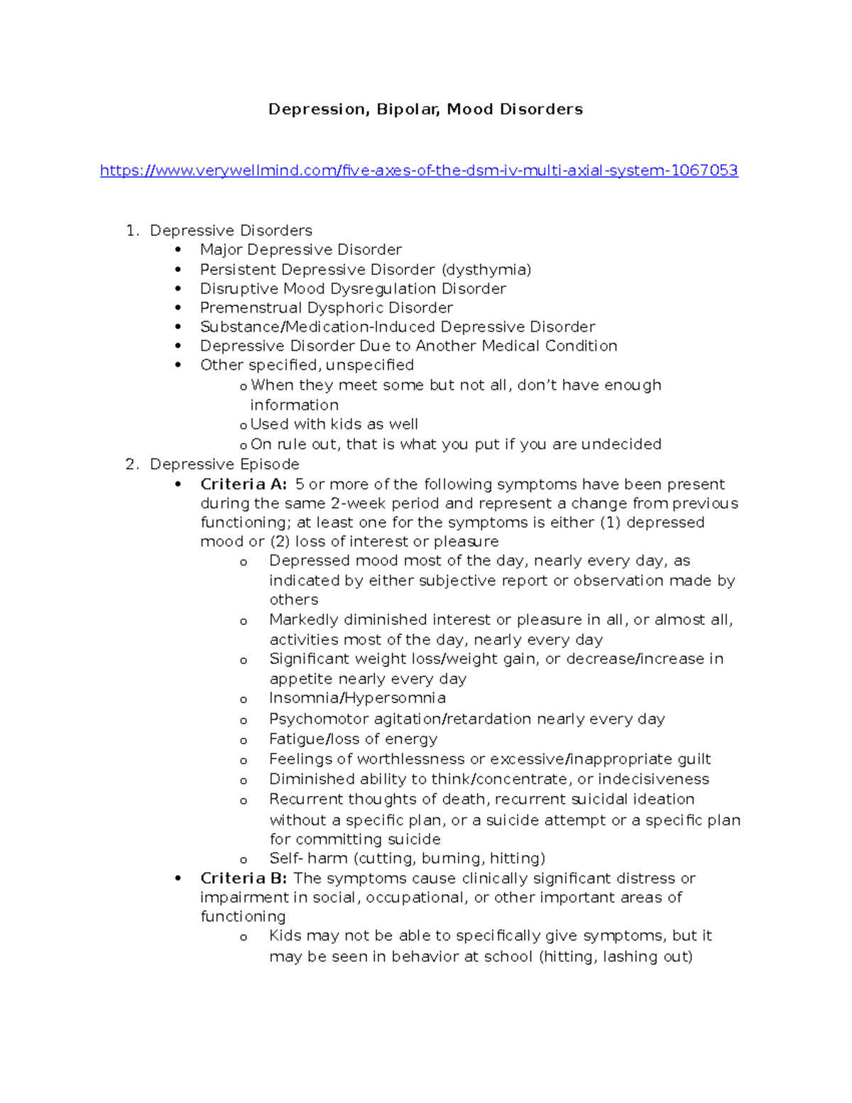 Sept 20- Depression Bipolar - Depression, Bipolar, Mood Disorders - Studocu