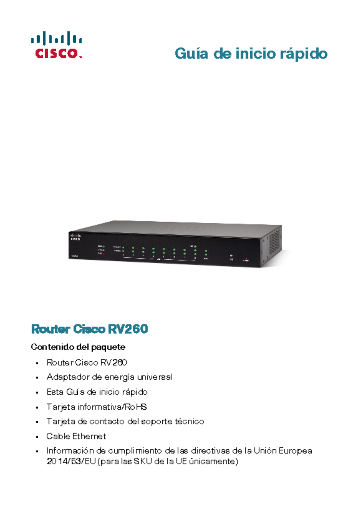 Ficha tecnica router - Guía de inicio rápido Router Cisco RV Contenido ...
