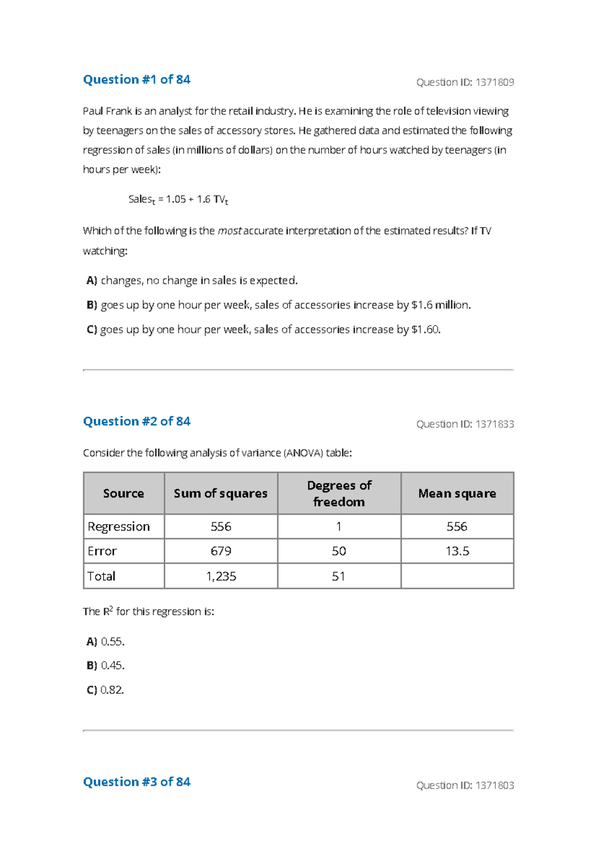 Reading 1 Introduction to Linear Regression - Question #1 of 84 ...