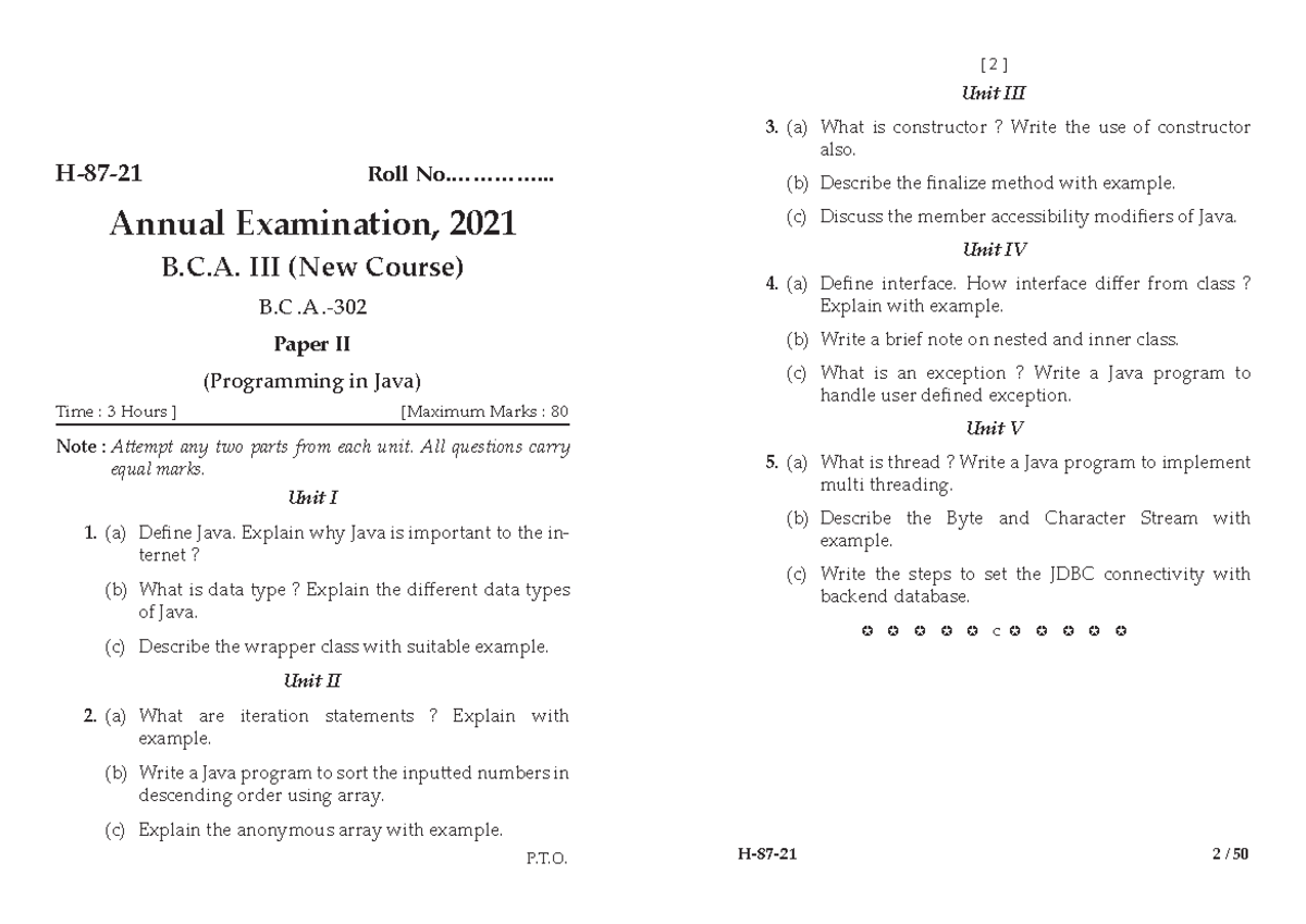 H-87 BCA III N C - material - H-87-21 Roll No................ Annual ...
