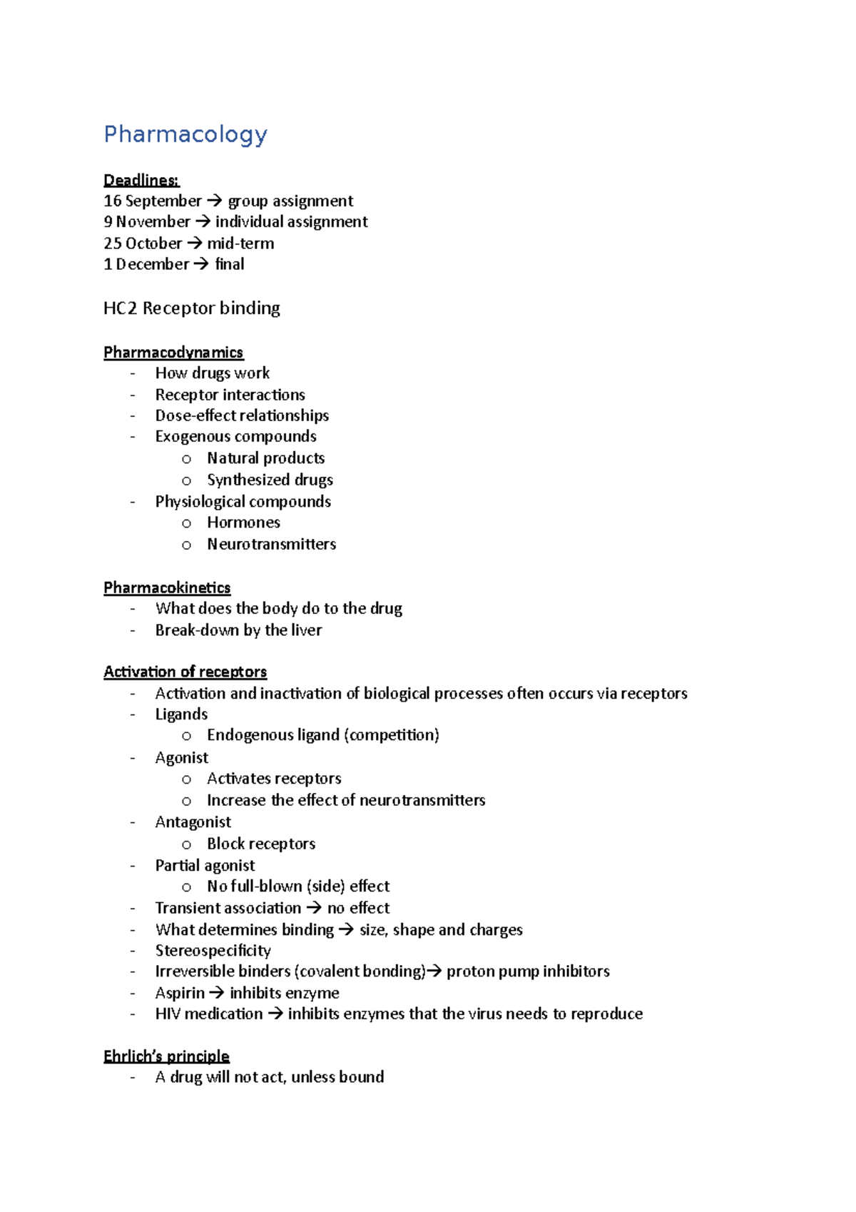HC2 Receptor binding - Pharmacology Deadlines: 16 September group ...