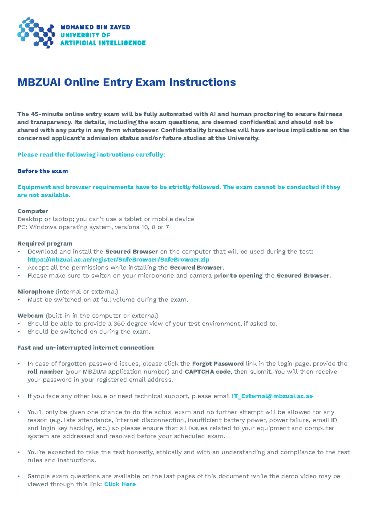 Mbzuai Entry Exam-Instructions 2022 - The 45-minute online entry exam will be fully automated ...