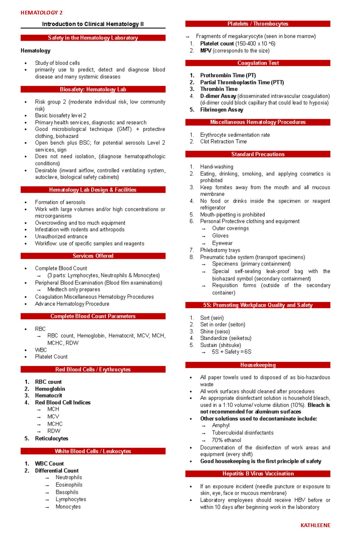 HEMA2 1 - Goodluck and study well - HEMATOLOGY 2 Introduction to ...