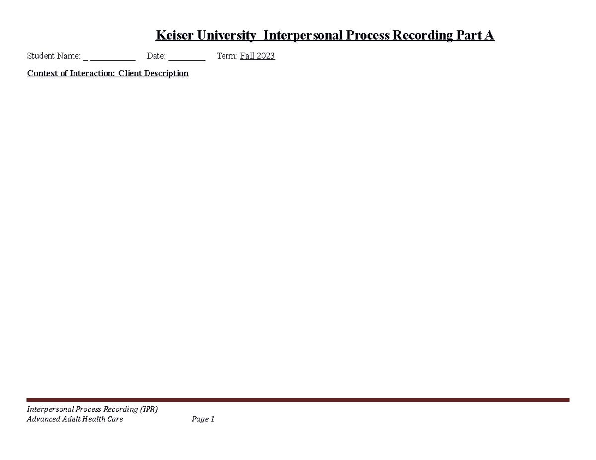 IPR Psychology Document - Keiser University Interpersonal Process ...