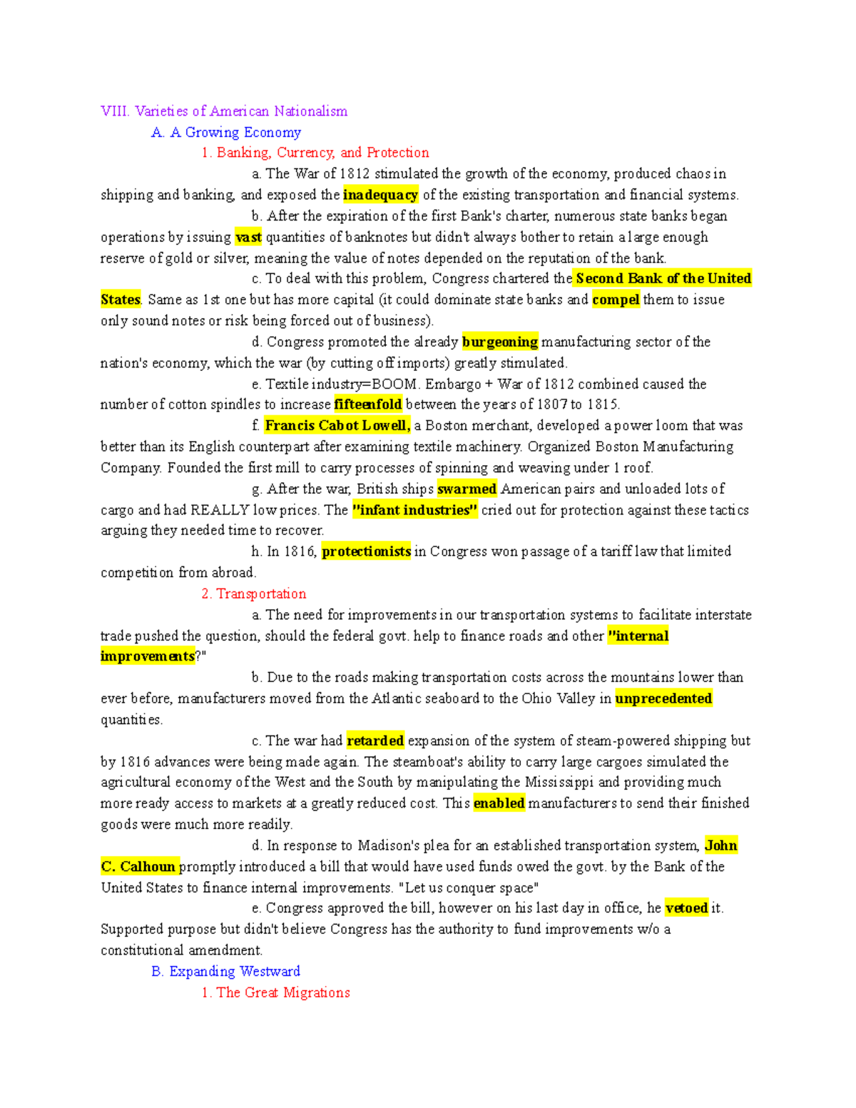 US History Notes Chapter 8 - VIII. Varieties of American Nationalism A ...