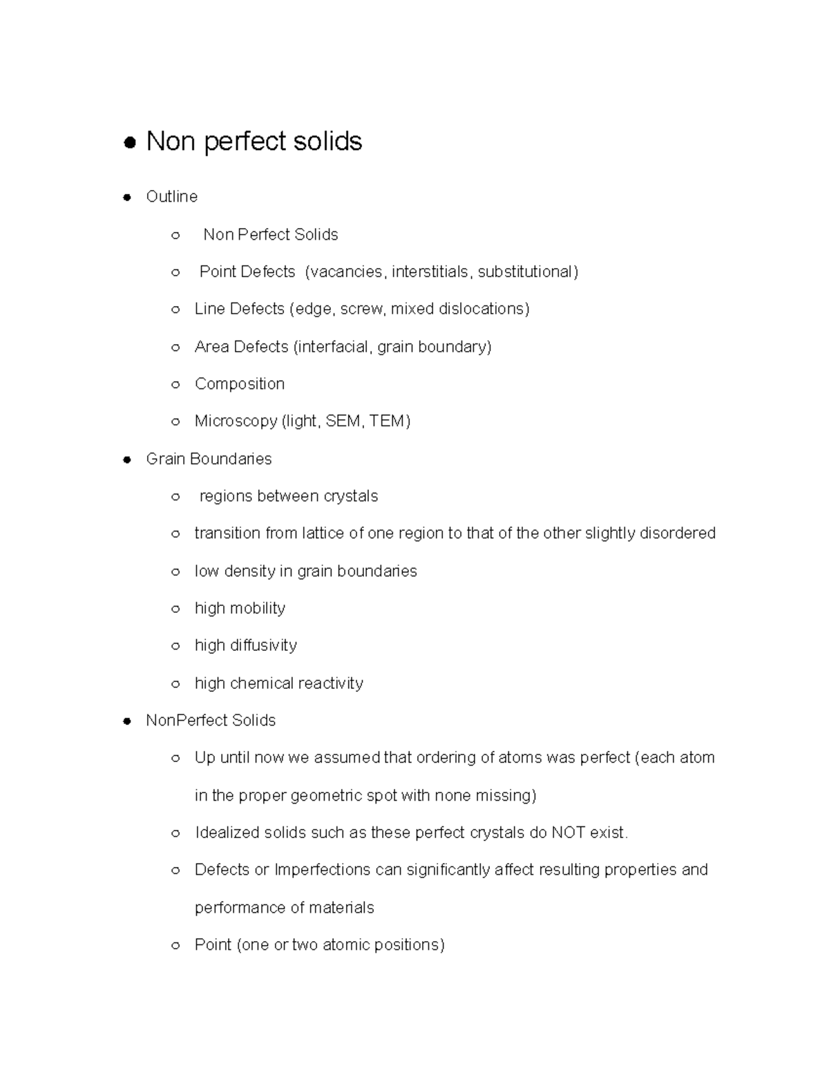 Me31 non perfect solids - Non perfect solids Outline Non Perfect Solids ...