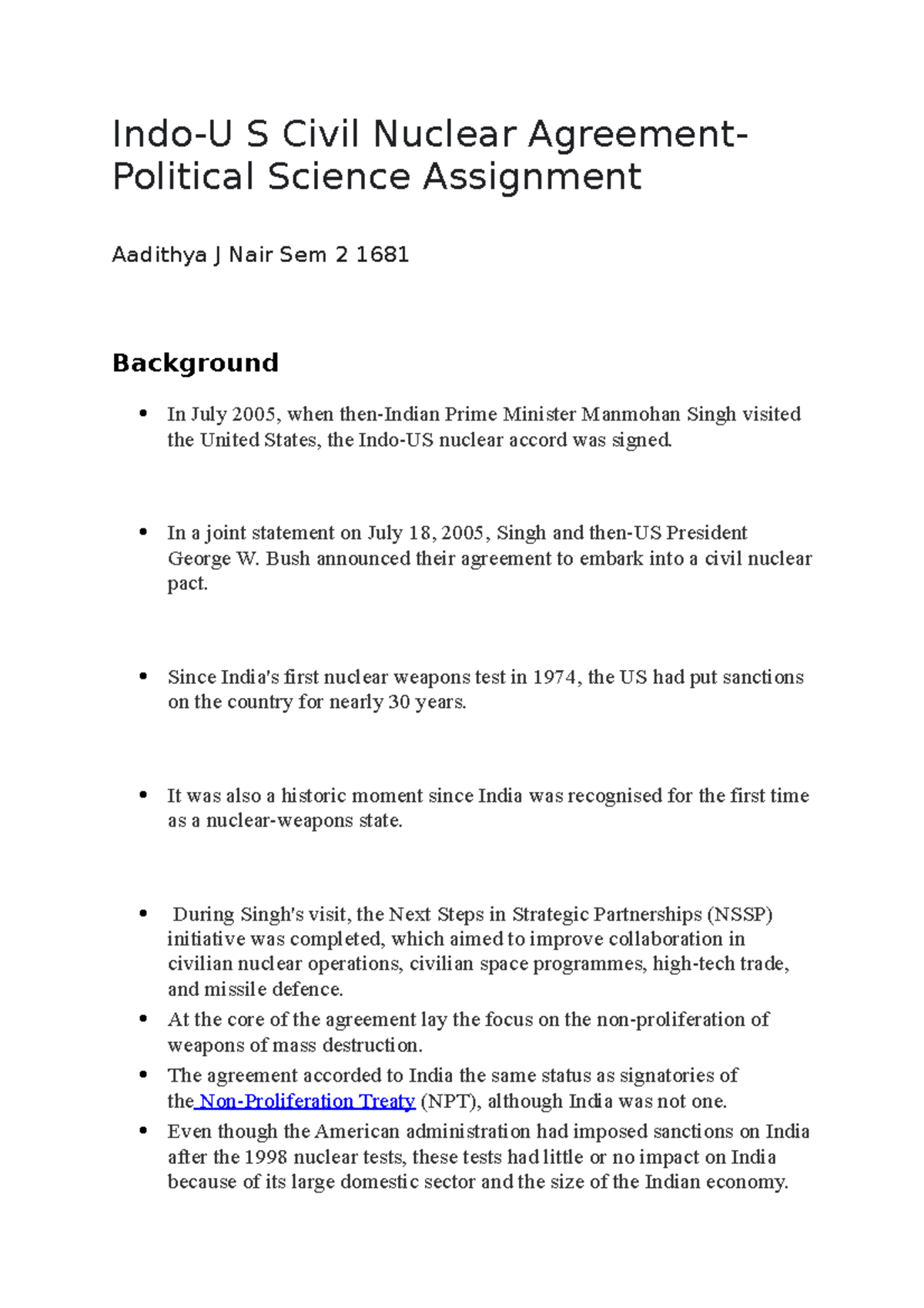 Indo-US Civil Nuclear Agreement - Indo-U S Civil Nuclear Agreement ...
