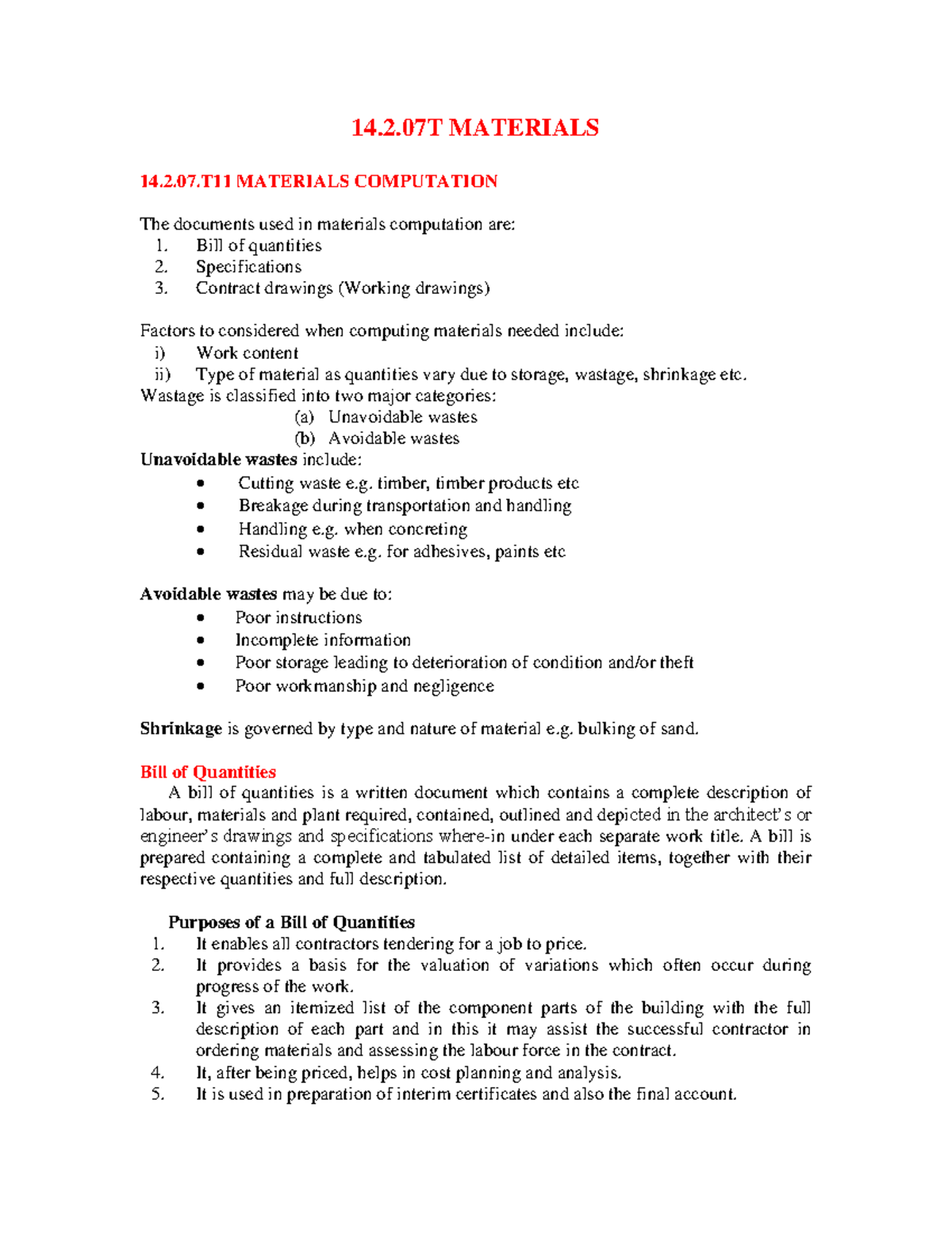 CAP 7 Materials - 14.2 MATERIALS 14.2.07 MATERIALS COMPUTATION The ...