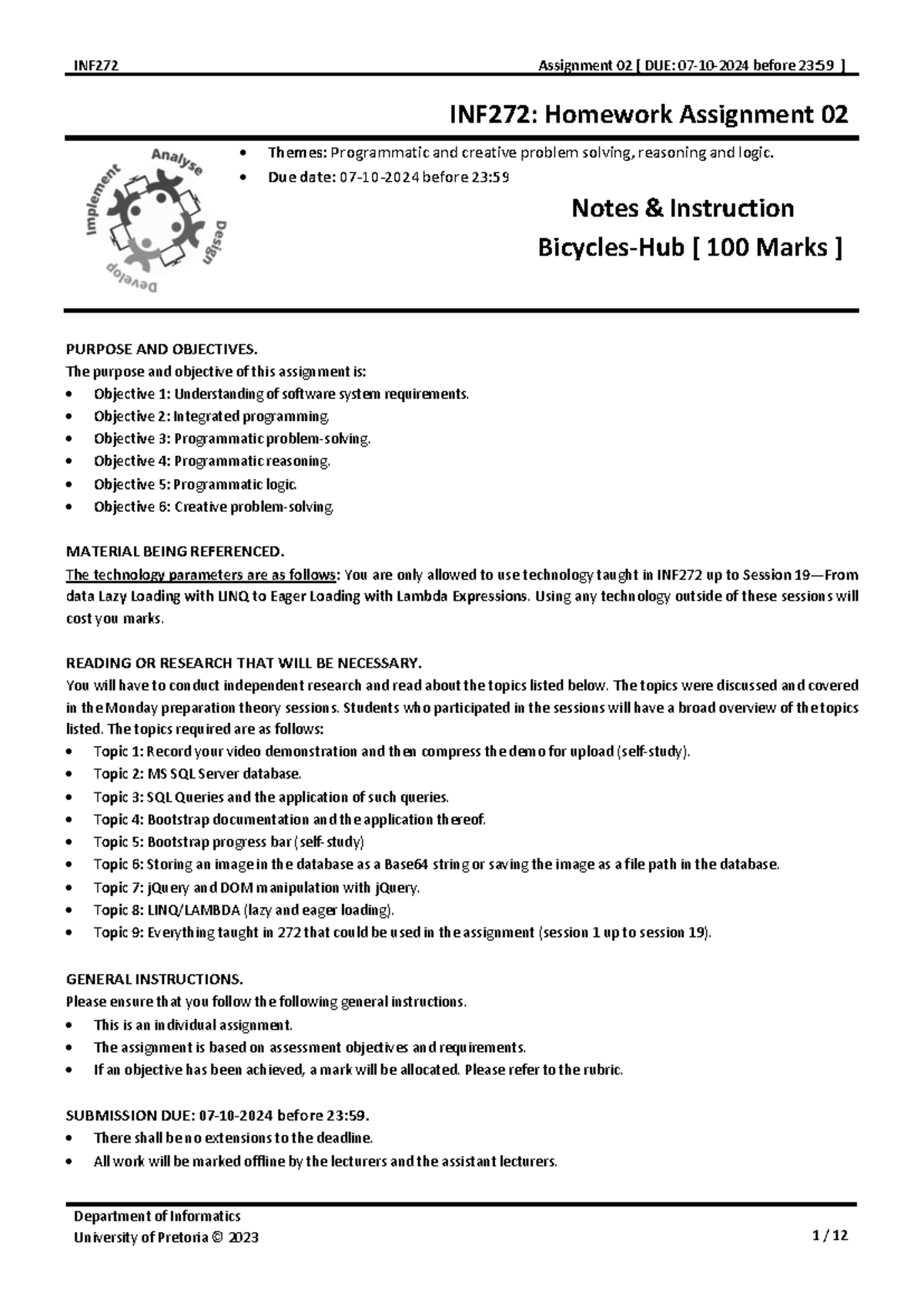 Homework Assignment 02 Information - Department of Informatics INF272: Homework Assignment 02 ...