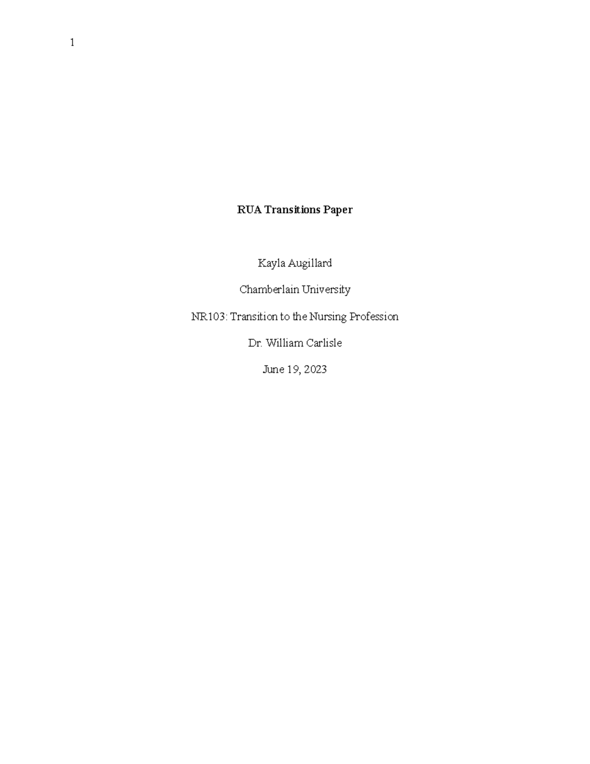 RUA Transitions Paper - RUA Transitions Paper Kayla Augillard ...