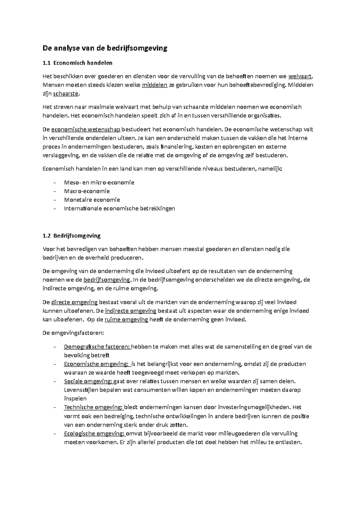 De analyse van de bedrijfsomgeving samenvatting - De analyse van de bedrijfsomgeving 1 ...