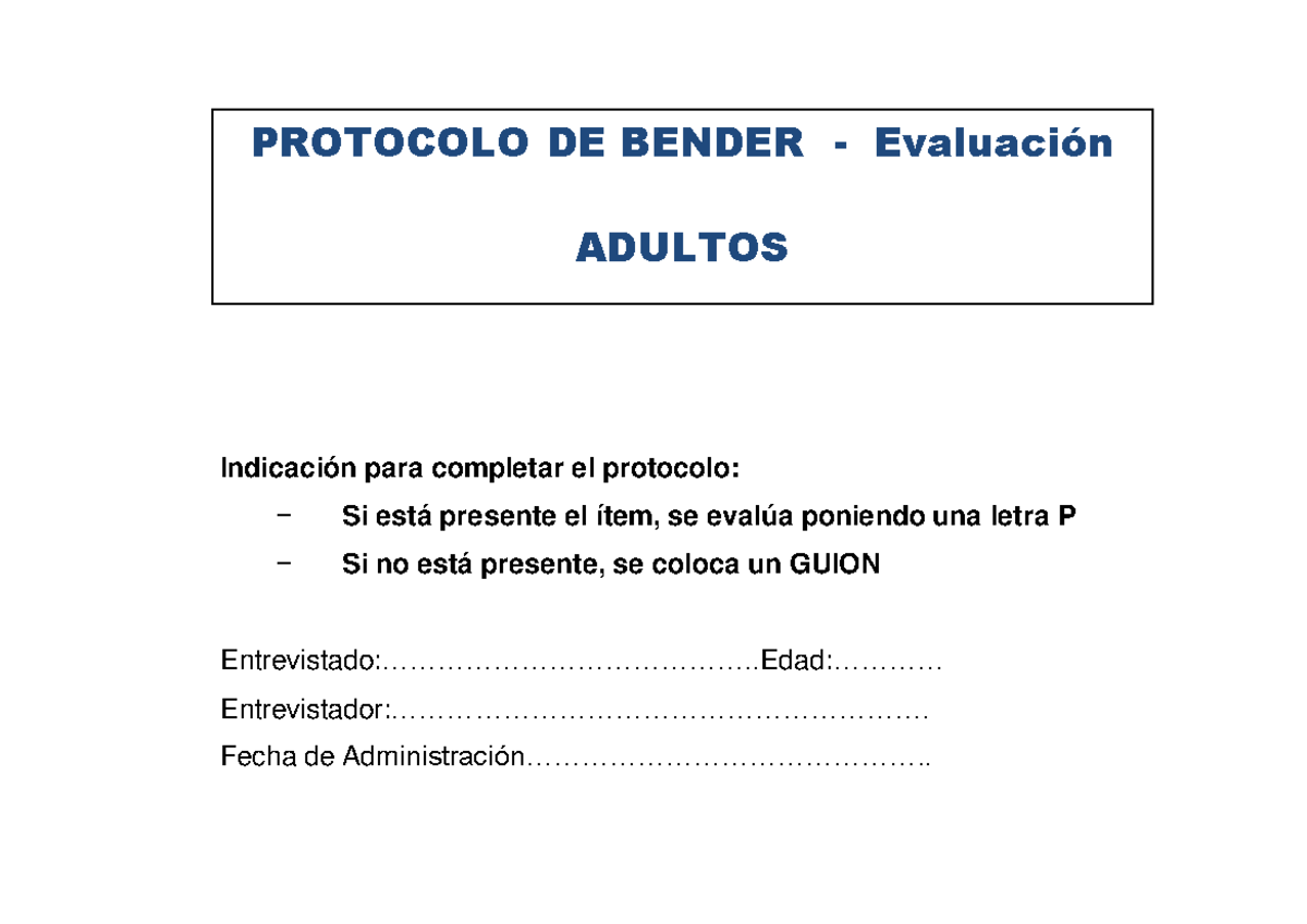 Protocolo Bender Adultos Lacks - PROTOCOLO DE BENDER - Evaluación ...