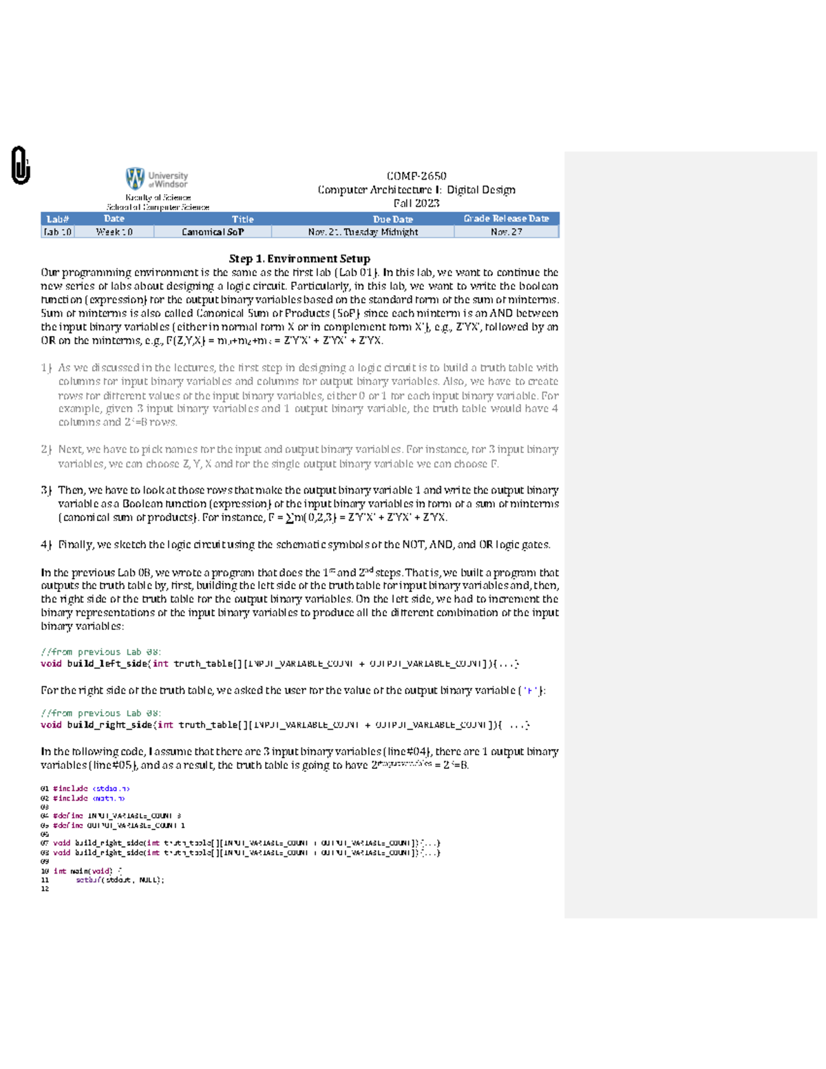 Lab10 Manual - Lab assignment 10. - Faculty of Science School of Computer Science COMP- 2650 ...