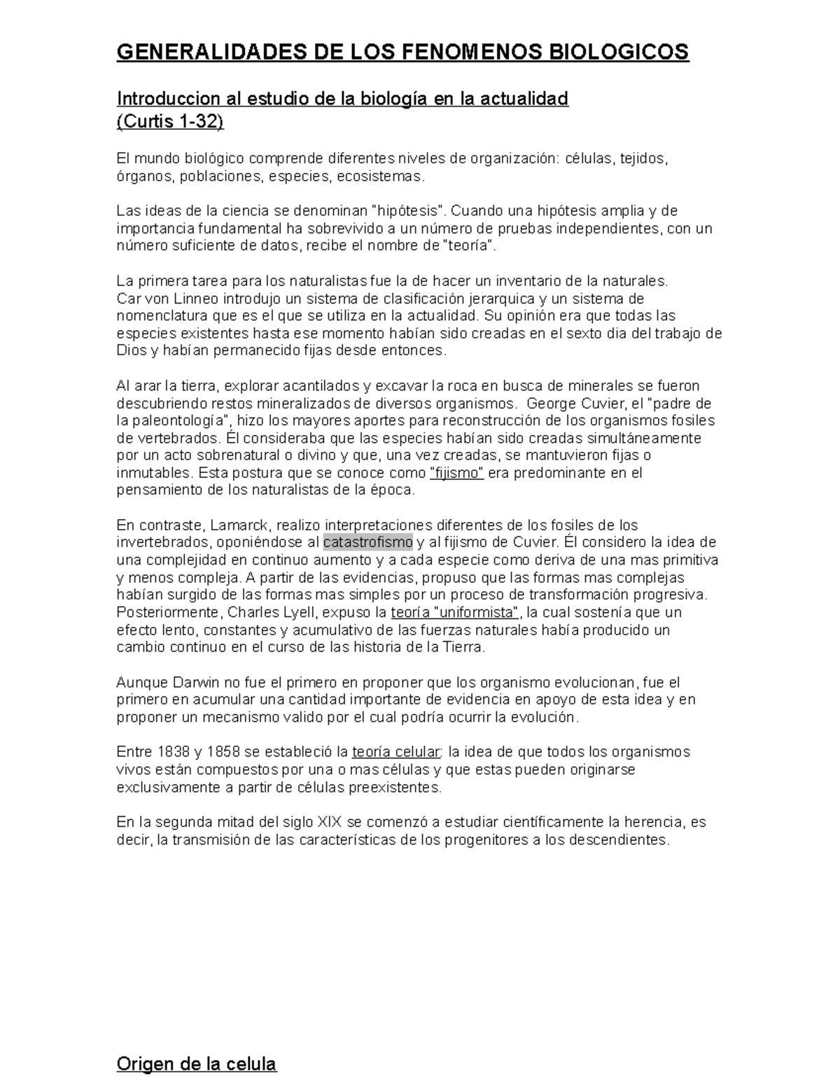 Biologia Celular Resumen - GENERALIDADES DE LOS FENOMENOS BIOLOGICOS ...