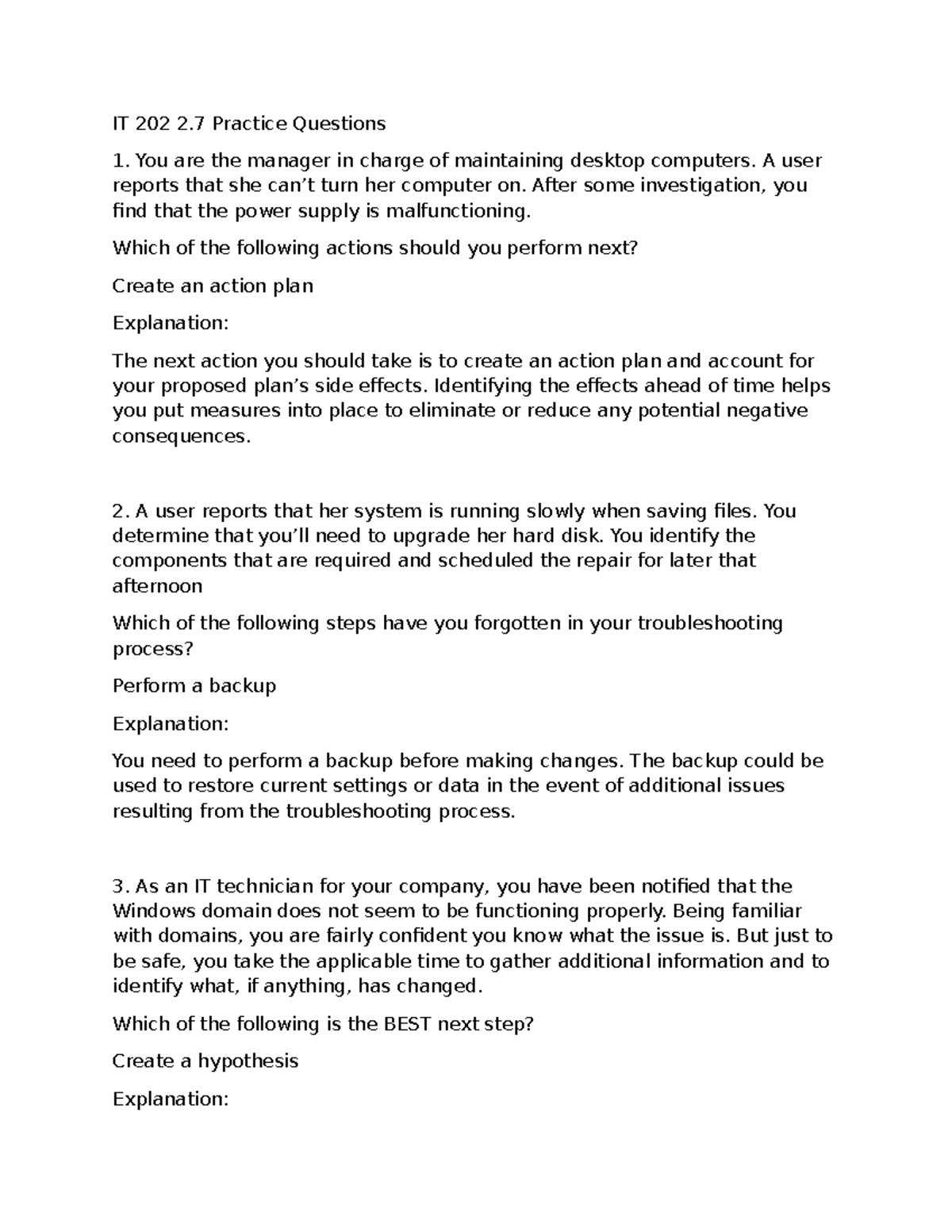 IT 202 .7 Practical Questions - IT 202 2 Practice Questions You are the ...