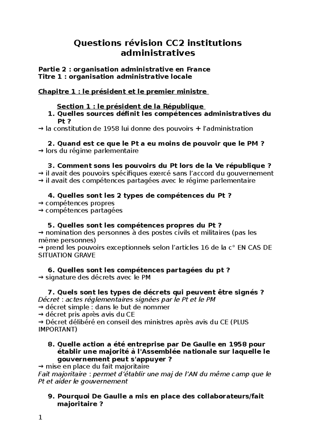 Questions révision CC2 institutions administratives - Questions révision CC2 institutions - Studocu