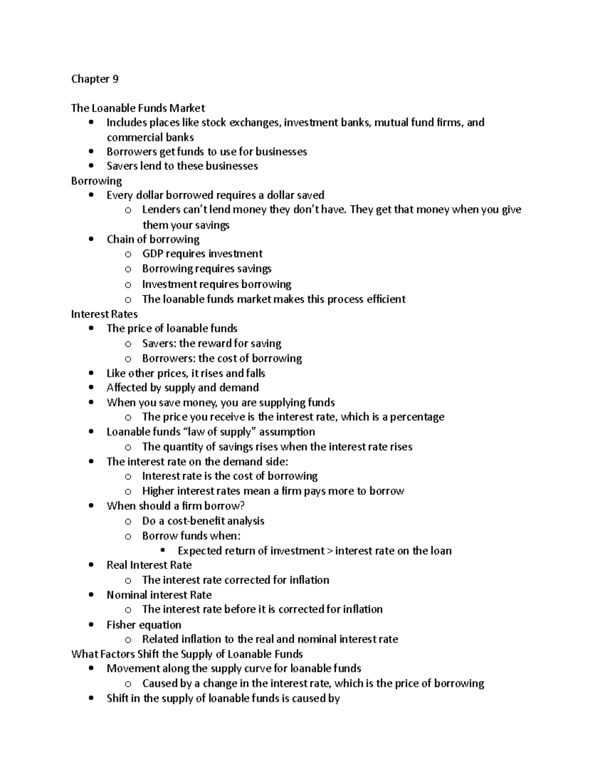 Macro Chapter Nine - Chapter 9 The Loanable Funds Market Includes ...