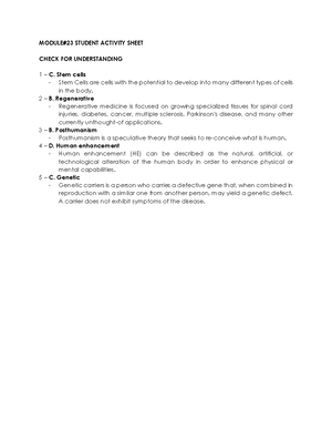 Module 22 - MODULE# 22 STUDENT ACTIVITY SHEET CHECK FOR UNDERSTANDING 1 ...