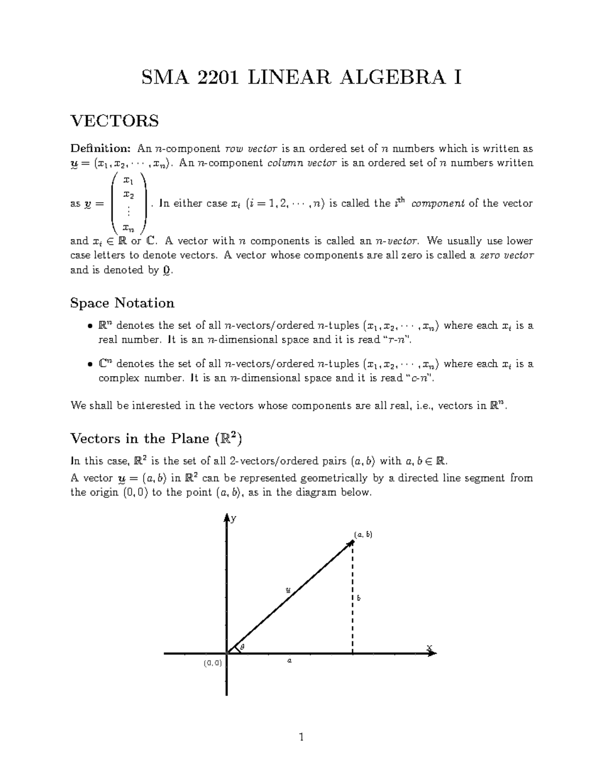 SMA 2201 Linear Algebra I Notes 240122 195020 - SMA 2201 LINEAR ALGEBRA ...