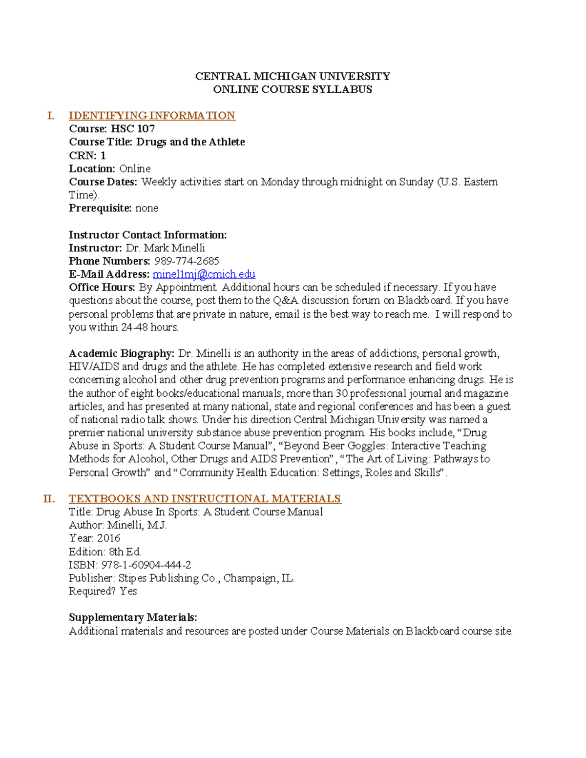 HSC107 Online Syllabus May 2016 - CENTRAL MICHIGAN UNIVERSITY ONLINE ...