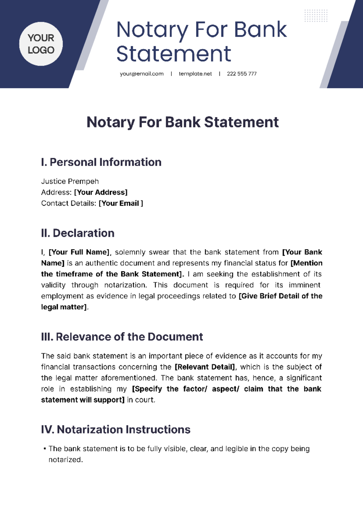 Notary For Bank Statement Template - Edit Online & Download Example ...