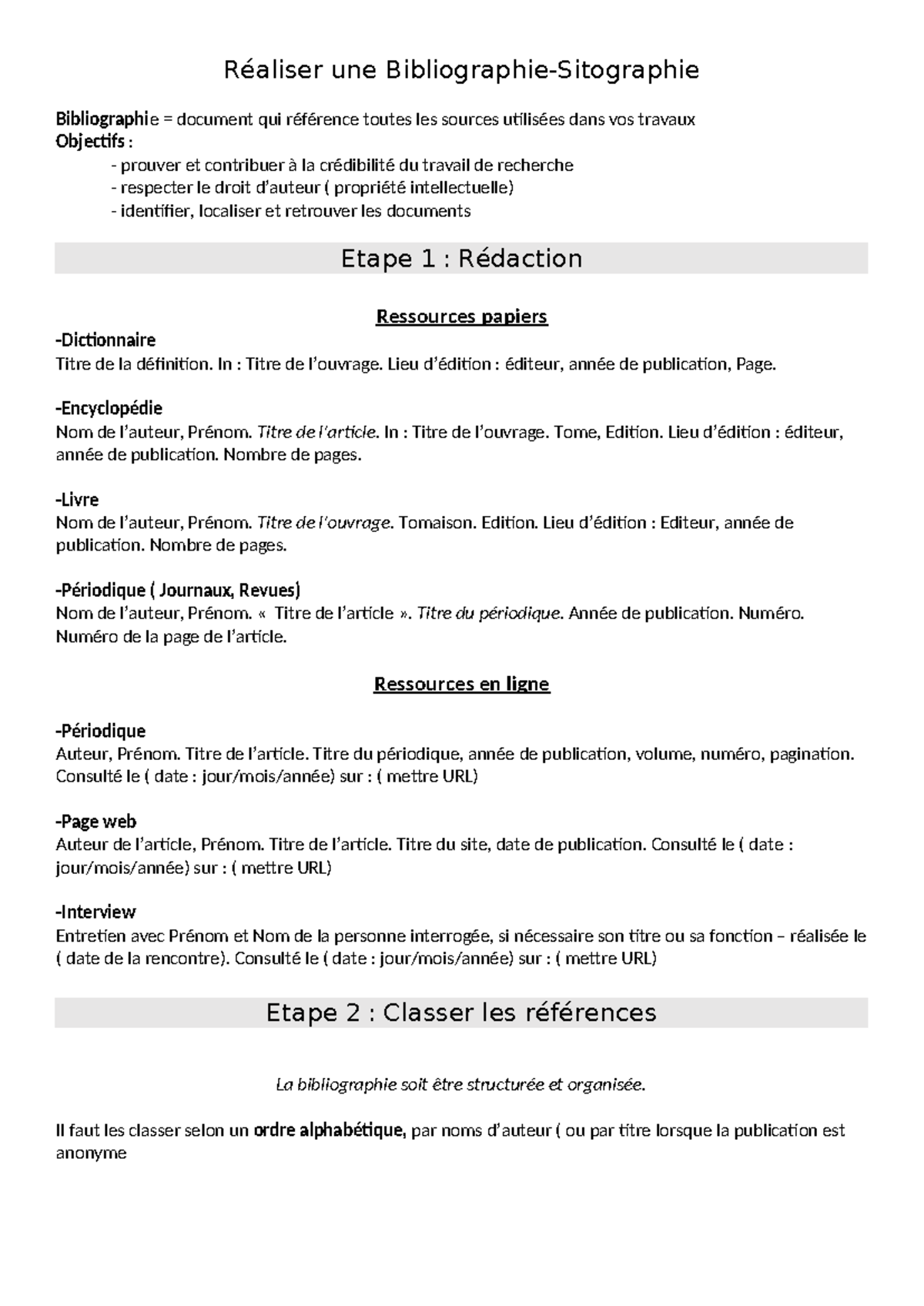 Réaliser une Bibliographie - Réaliser une Bibliographie-Sitographie ...