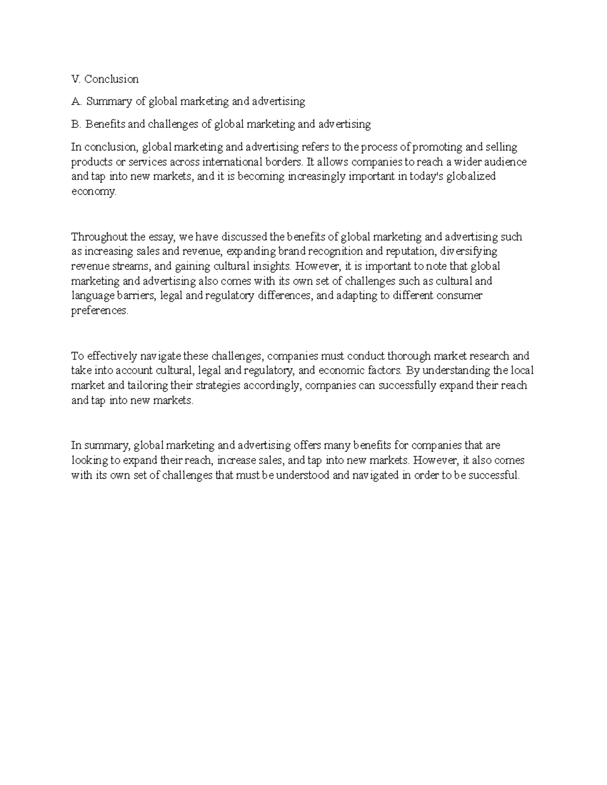 Global marketing and advertising 5 - V. Conclusion A. Summary of global ...