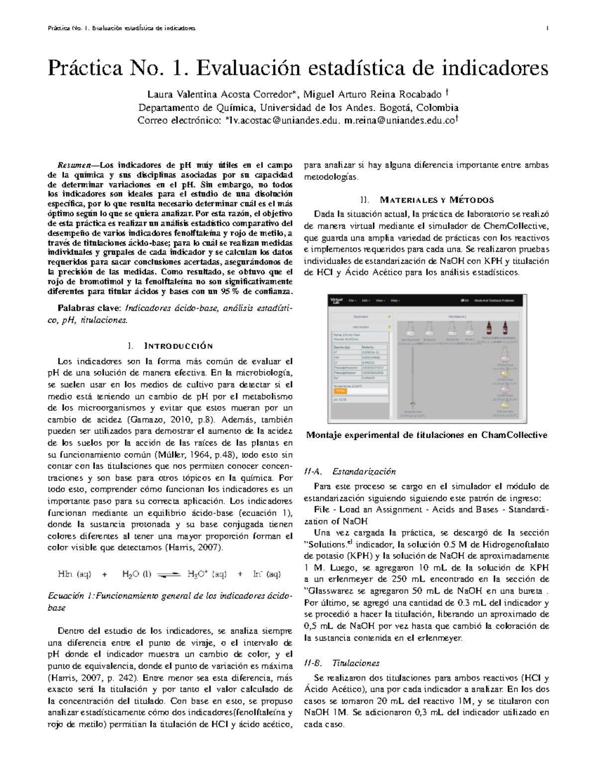 Informe 1 Indicadores cido Base - Practica No. 1. Evaluaci ́ on estad ́ ́ıstica de indicadores ...