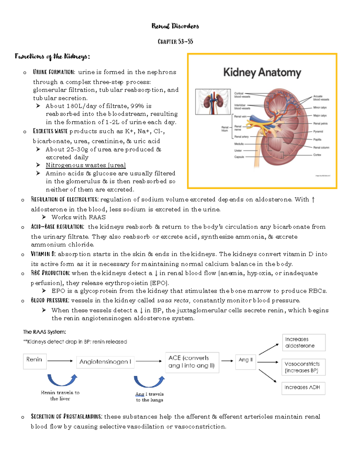 Renal chapters - Renal Disorders Chapter 53- 55 o Regulation of ...