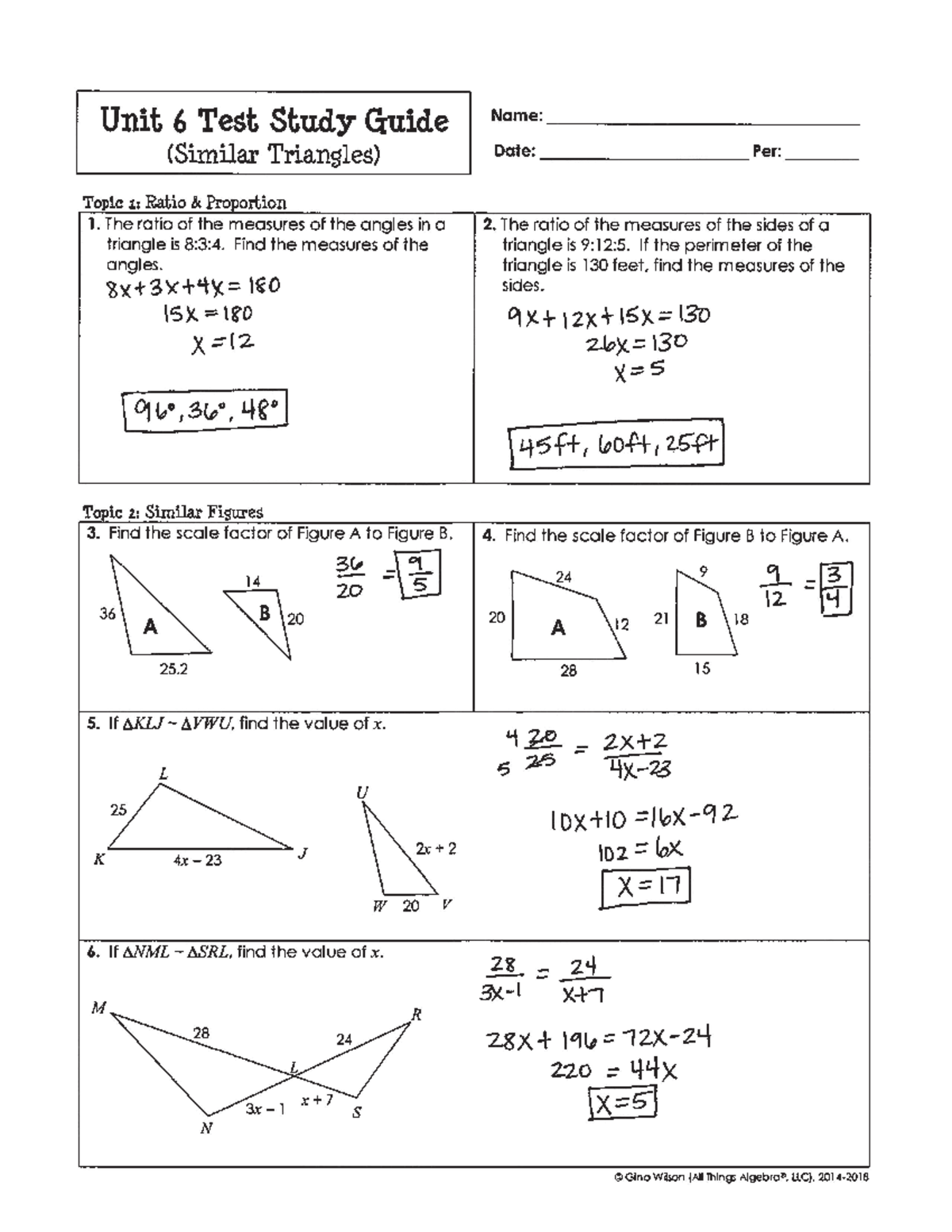 Review - Similarity and Congruence KEY - © 4 f 2 x 0 x 1 M 1 W xKLu W t ...