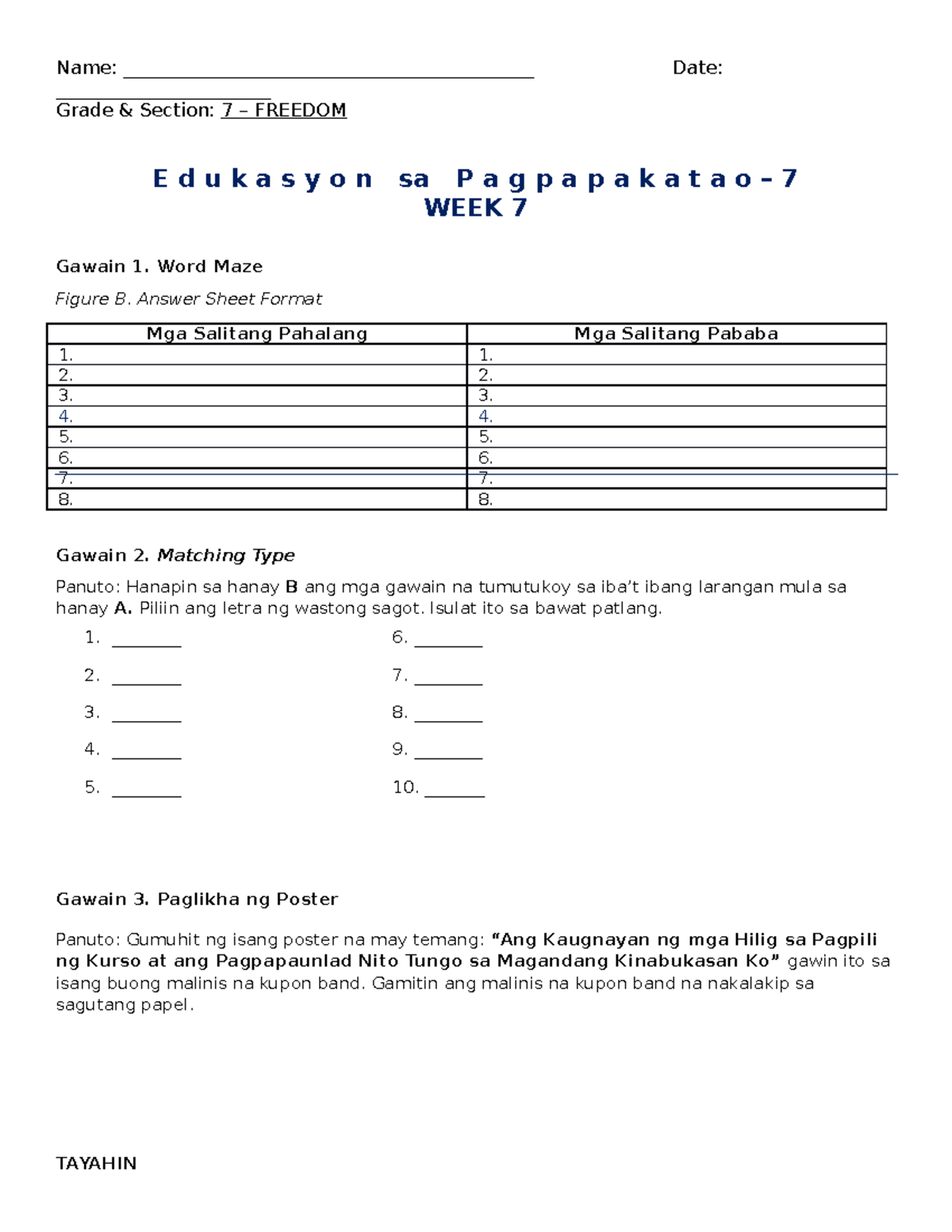 Answer Sheet ESP - Week 7 - Name ...