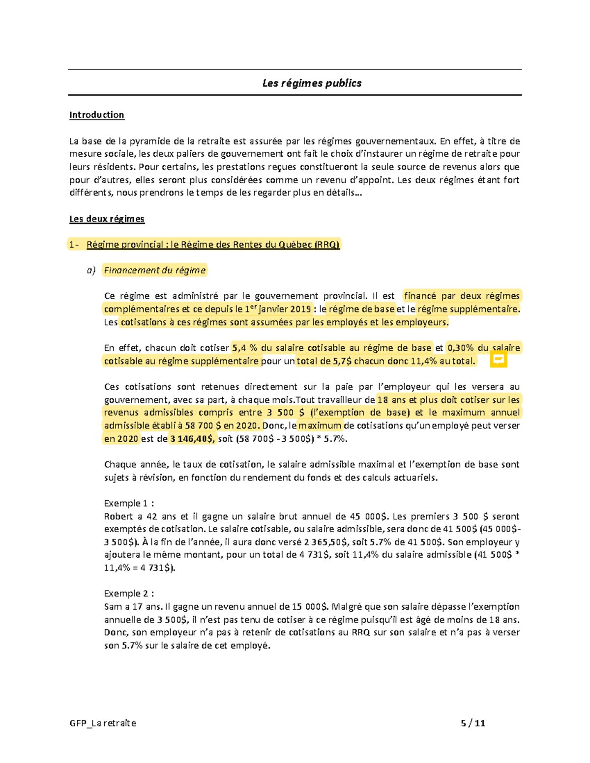Notes de cours sur la Retraite-Partie 2 - Les régimes publics ...