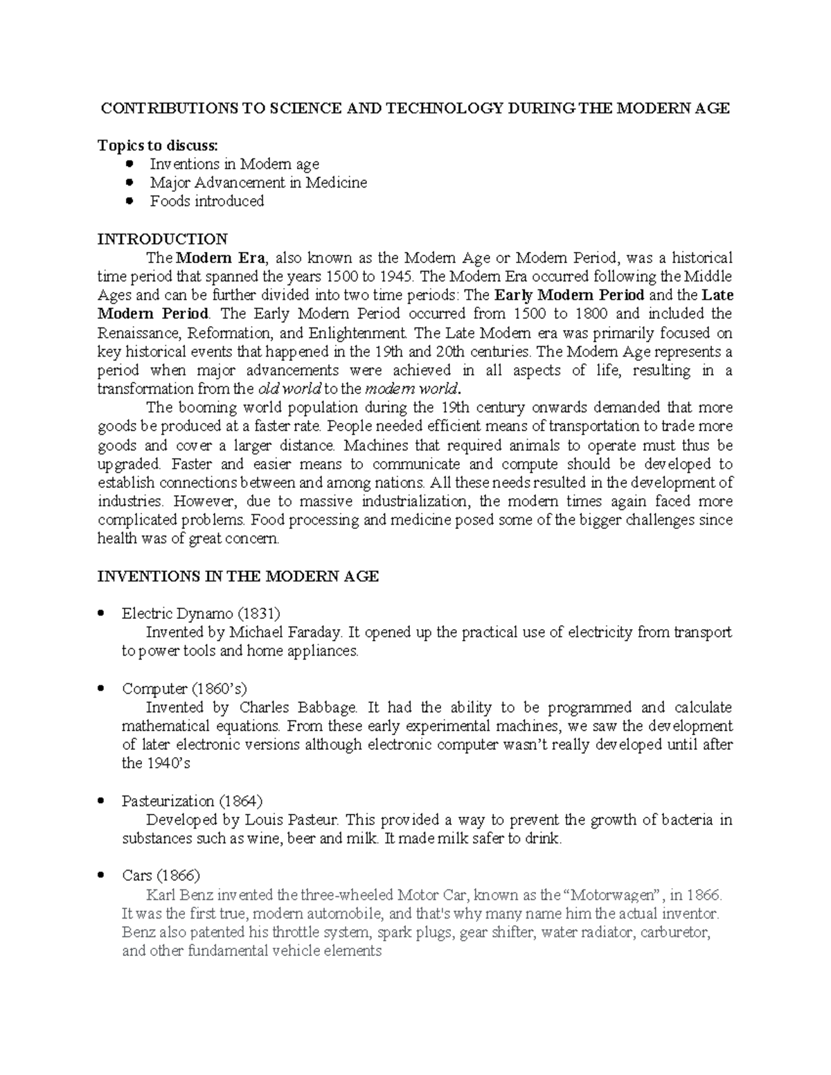 Modern-AGE - CONTRIBUTIONS TO SCIENCE AND TECHNOLOGY DURING THE MODERN ...